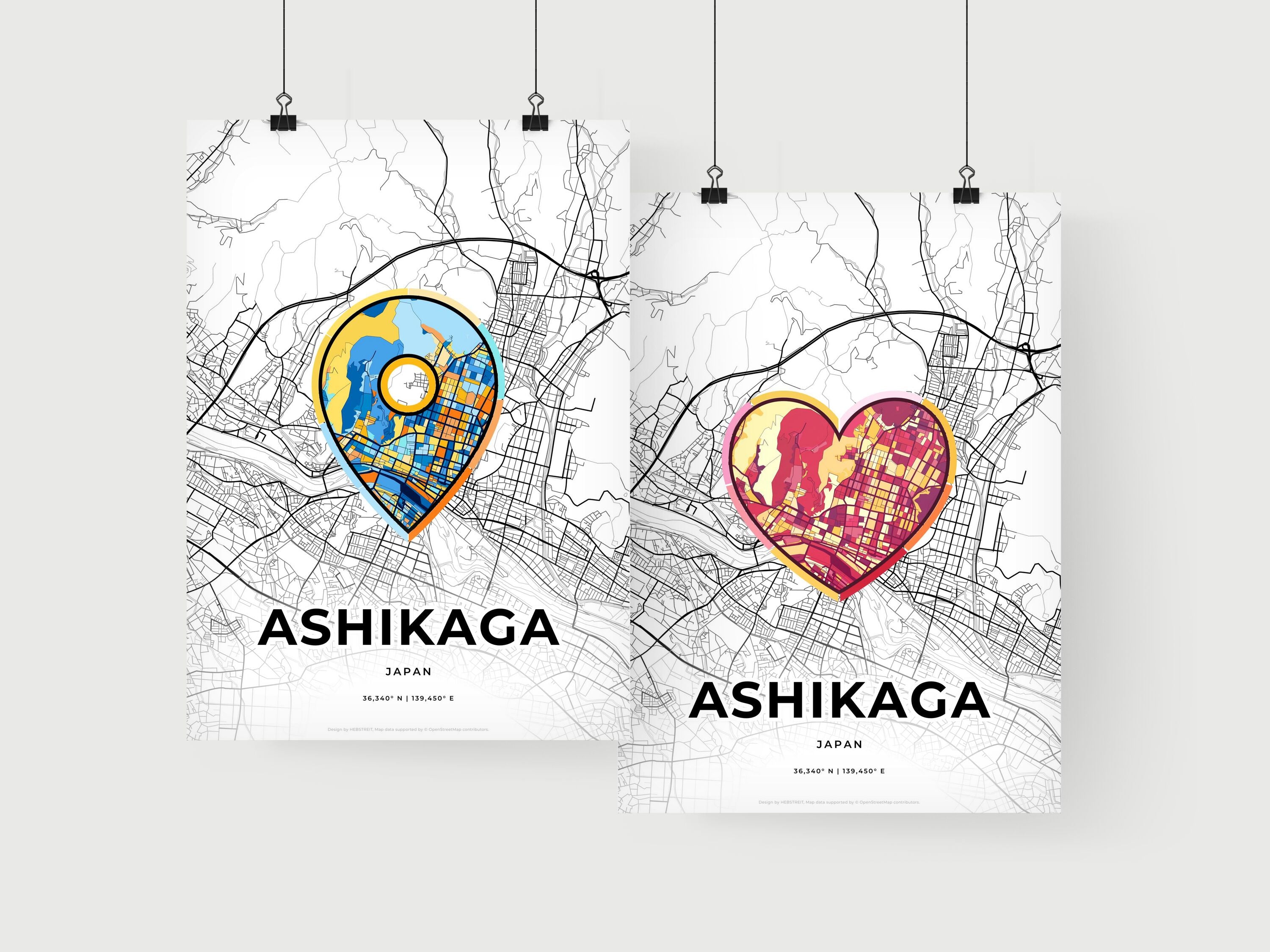 Ashikaga Japan, Minimal Art Map With A Colorful Icon – HEBSTREIT