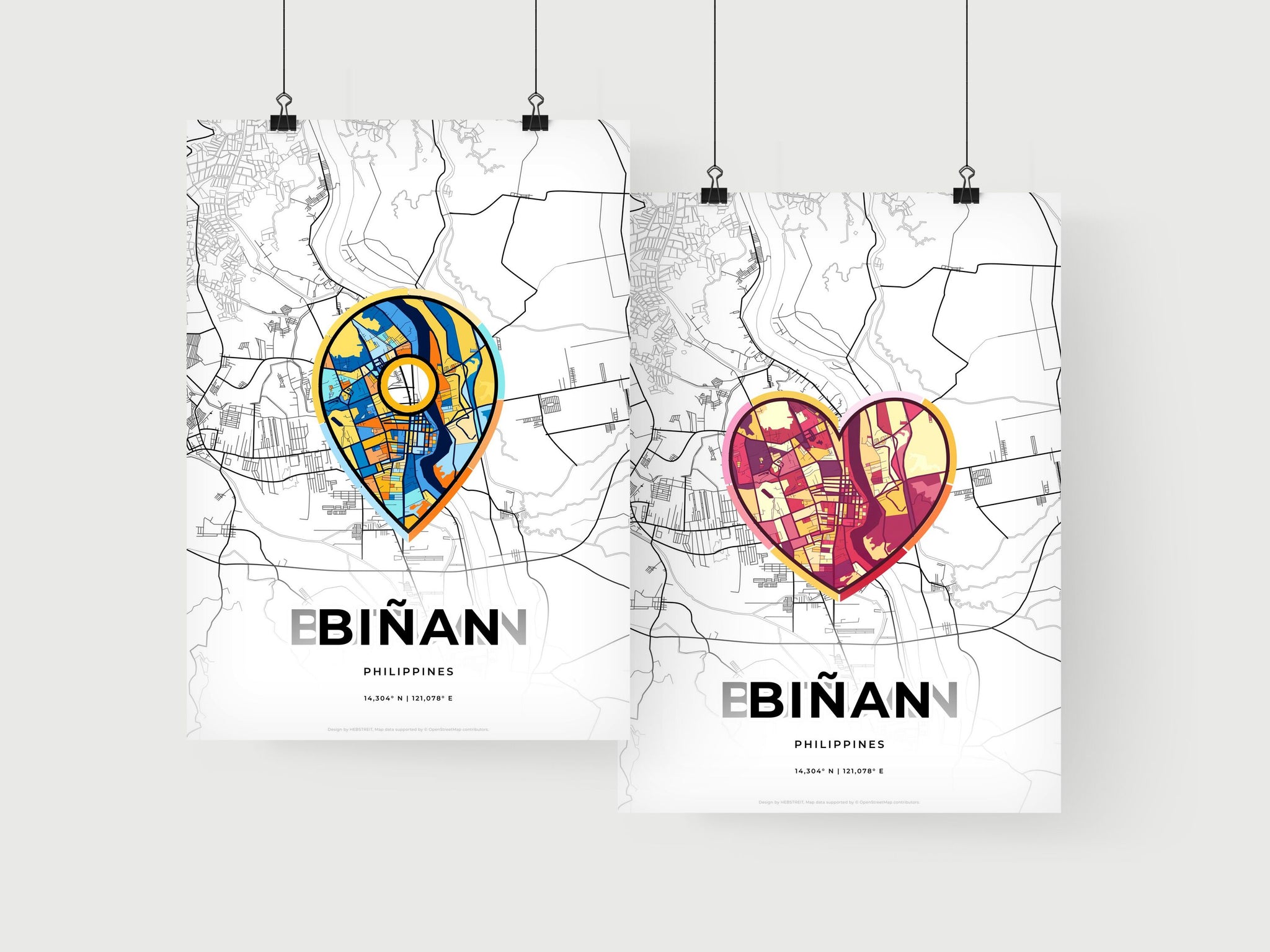 BIÑAN PHILIPPINES minimal art map with a colorful icon. Creative city ...