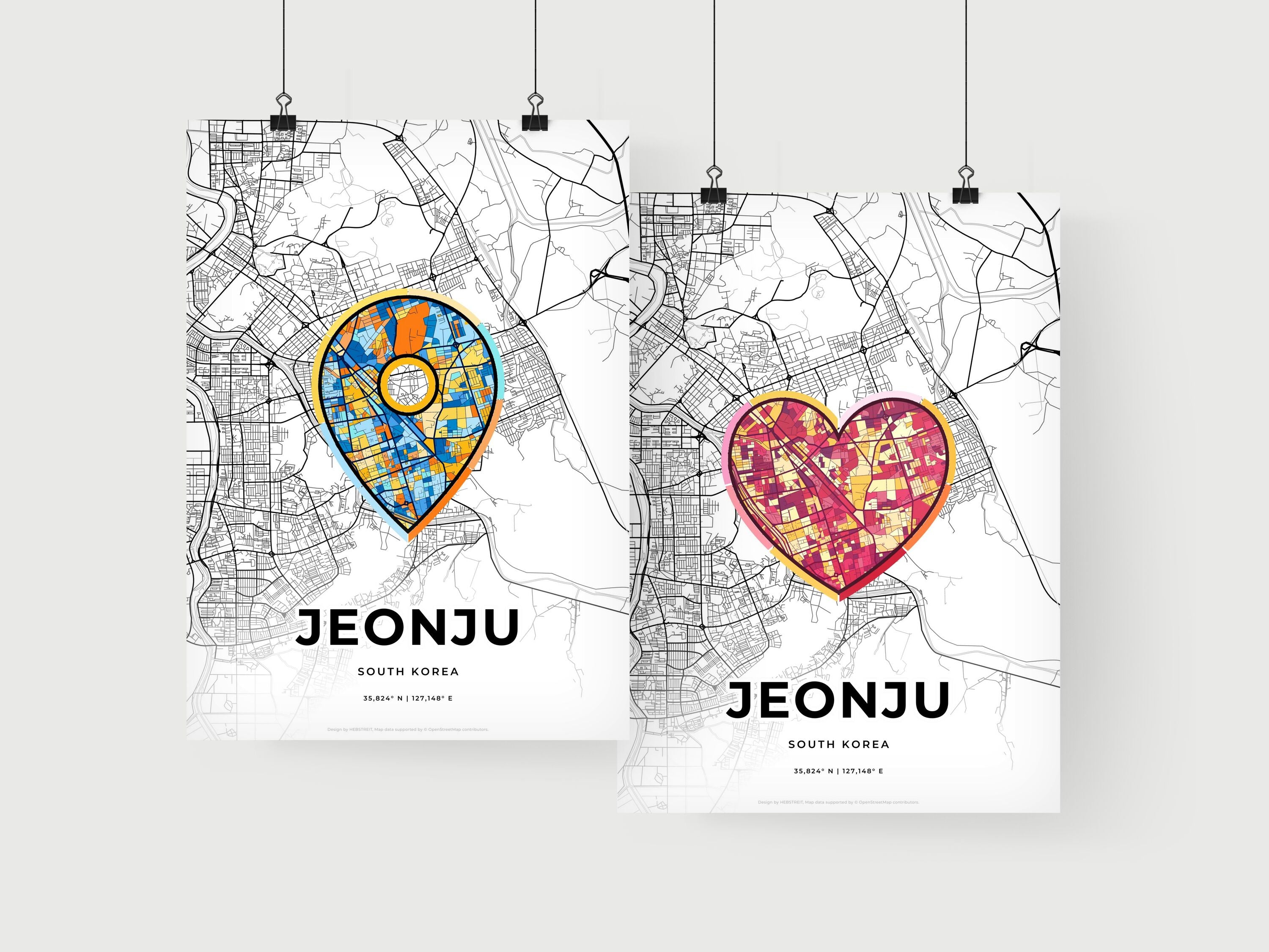 JEONJU SOUTH KOREA minimal art map with a colorful icon. Creative city ...
