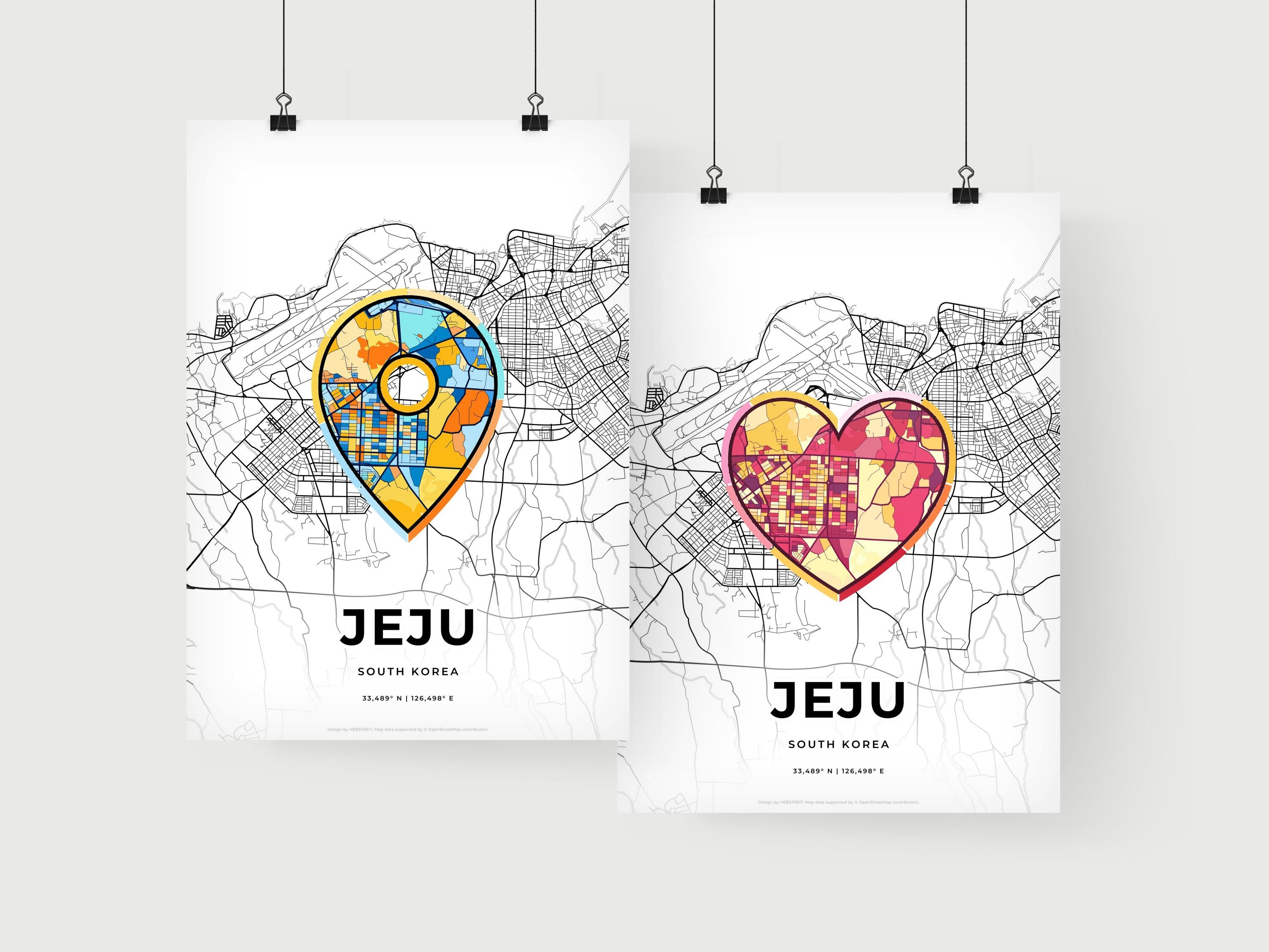 JEJU SOUTH KOREA minimal art map with a colorful icon. Creative city ...