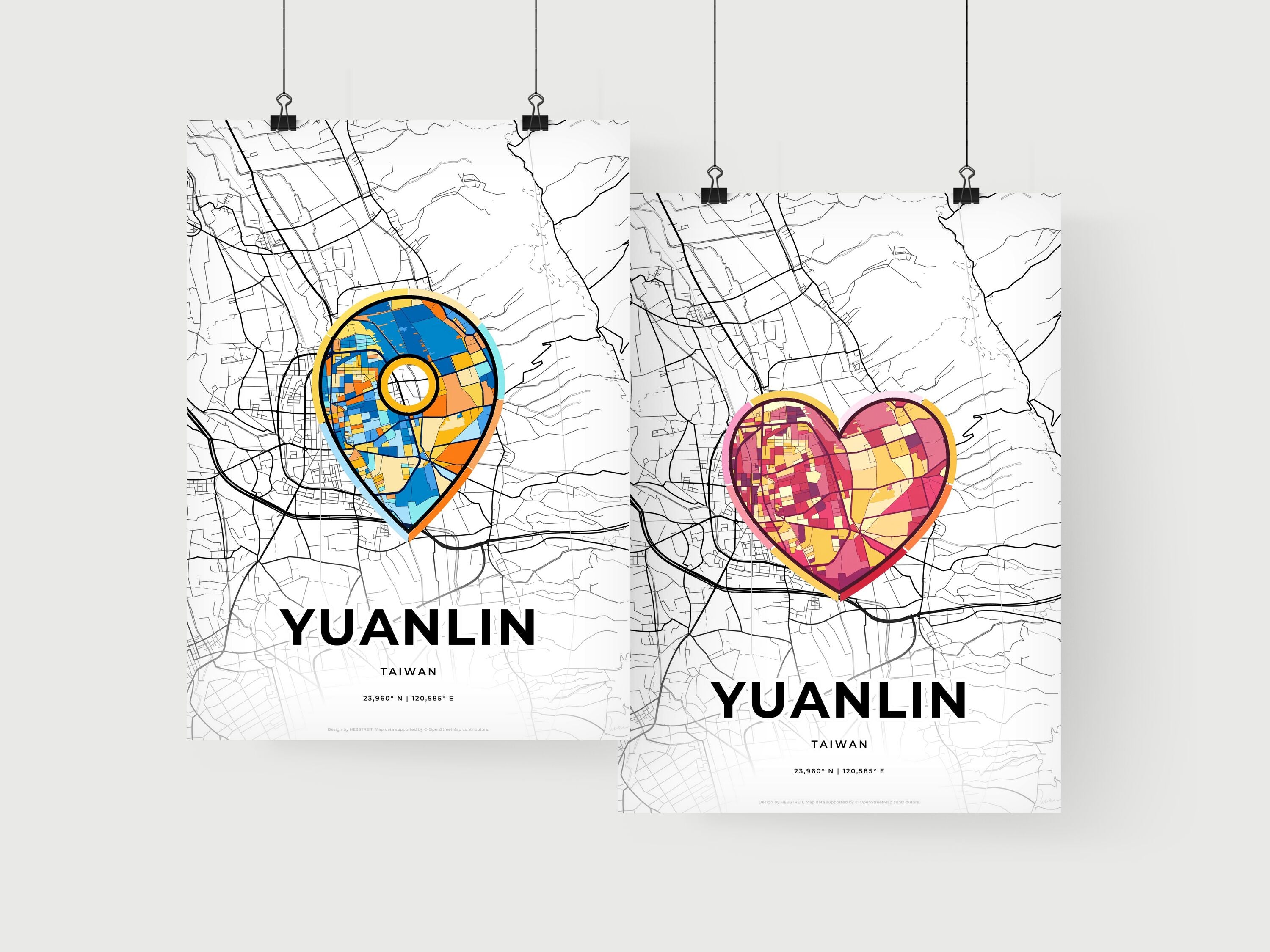 YUANLIN TAIWAN minimal art map with a colorful icon. Creative city map ...
