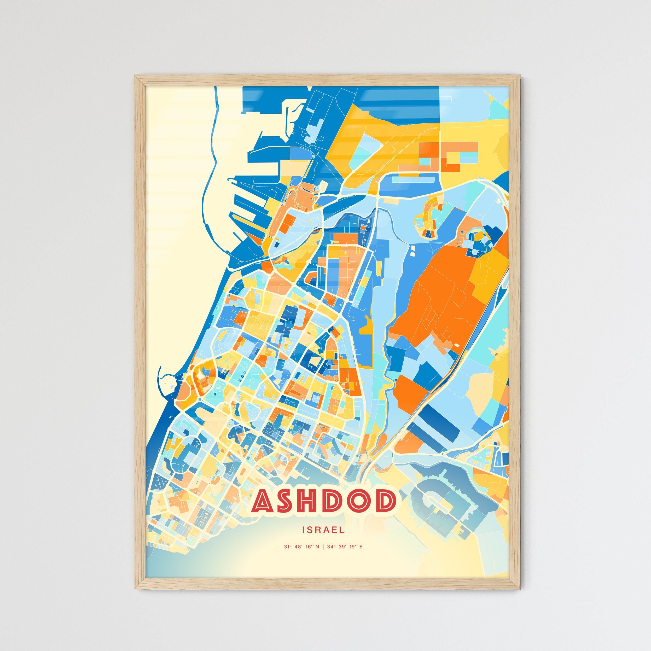 Colorful Ashdod Israel Fine Art Map Print by HEBSTREIT