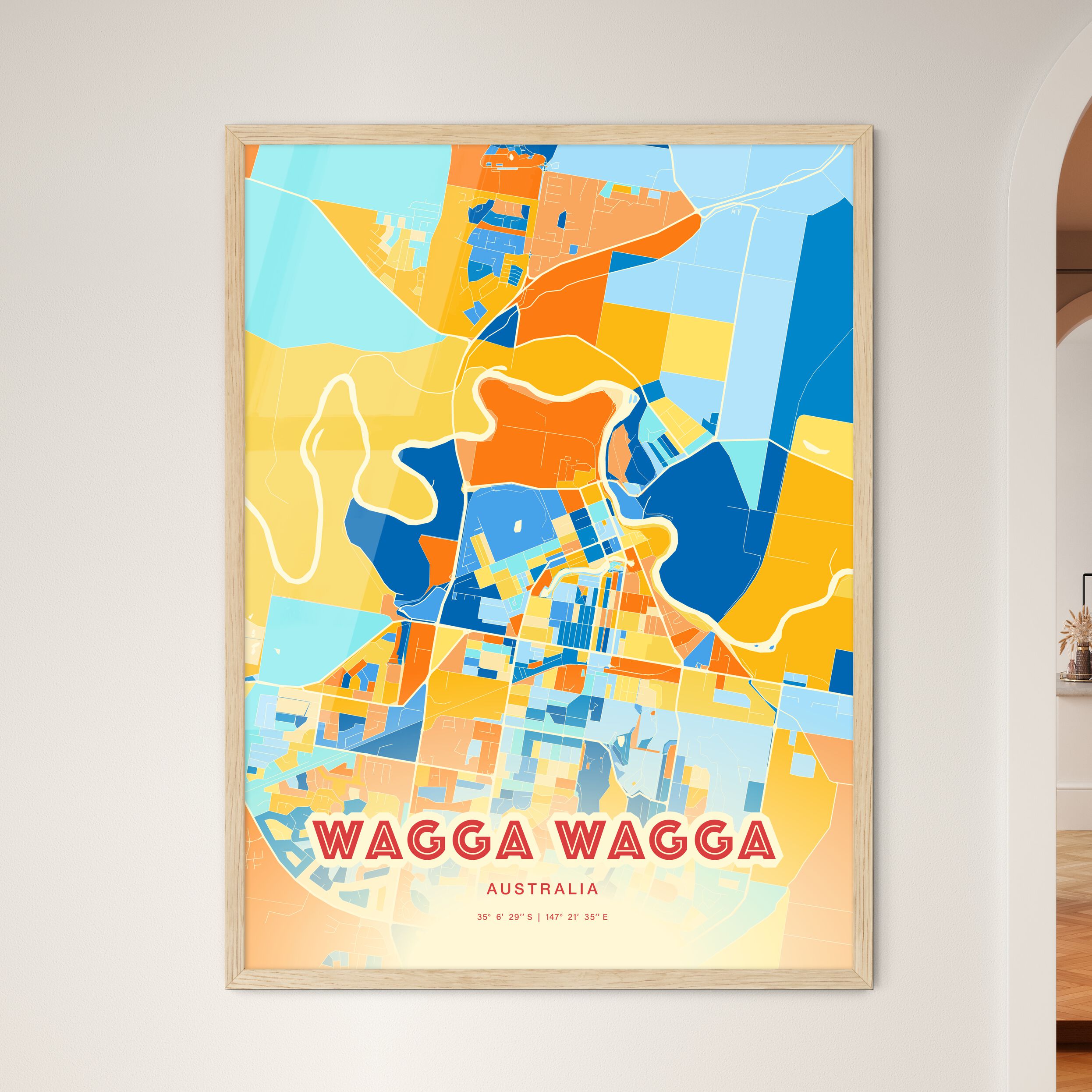 Colorful Wagga Wagga Australia Fine Art Map Poster | Customizable ...