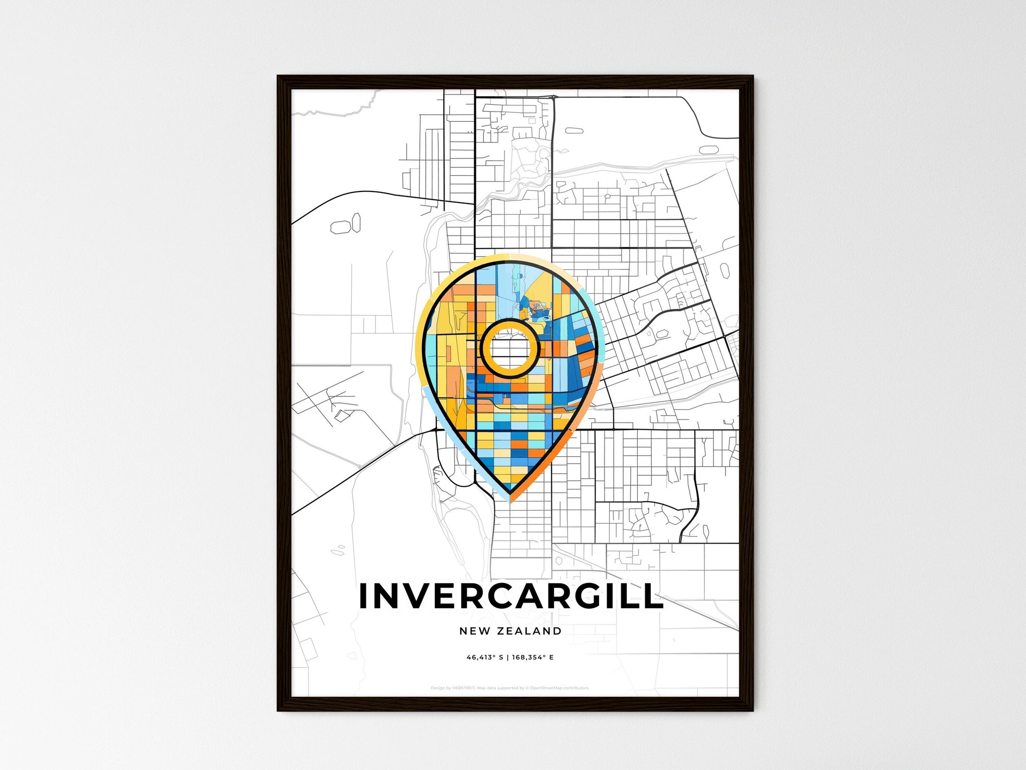 INVERCARGILL NEW ZEALAND minimal art map with a colorful icon. Creative ...