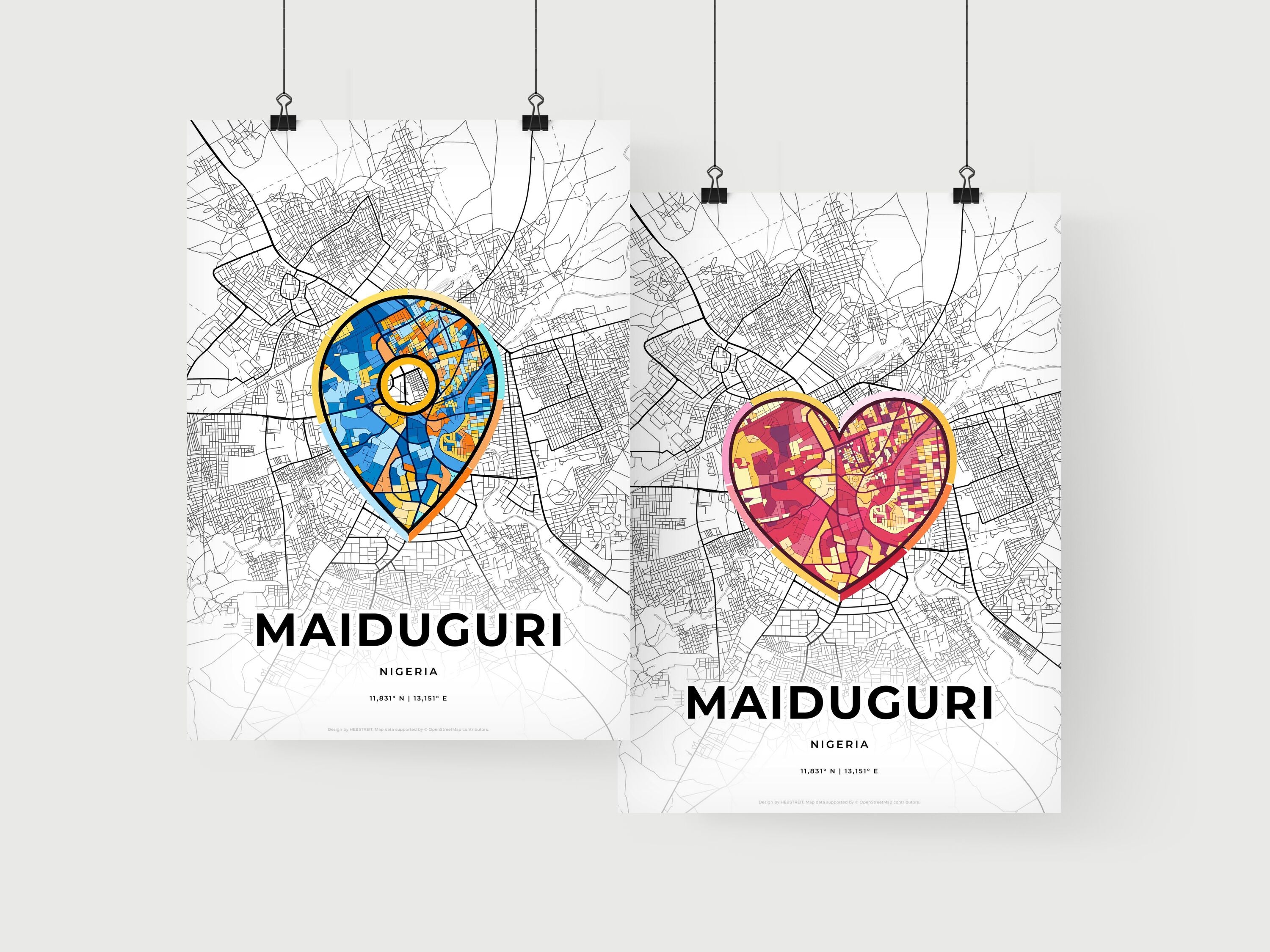 MAIDUGURI NIGERIA minimal art map with a colorful icon. Creative city ...