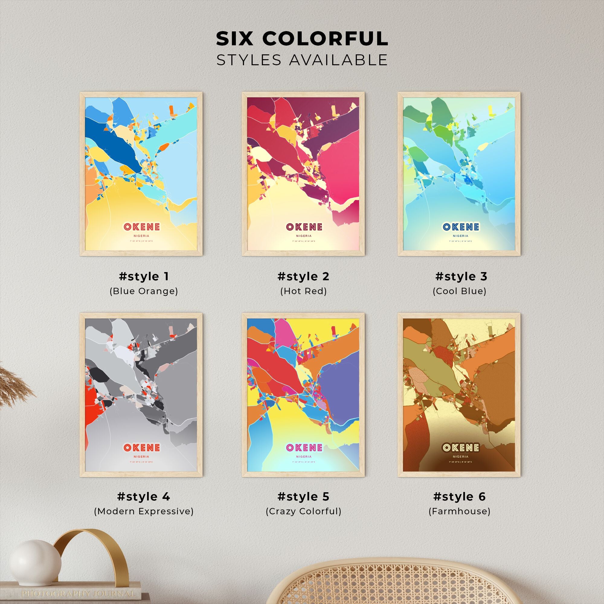 Colorful Okene Nigeria Fine Art Map Poster | Customizable – HEBSTREIT