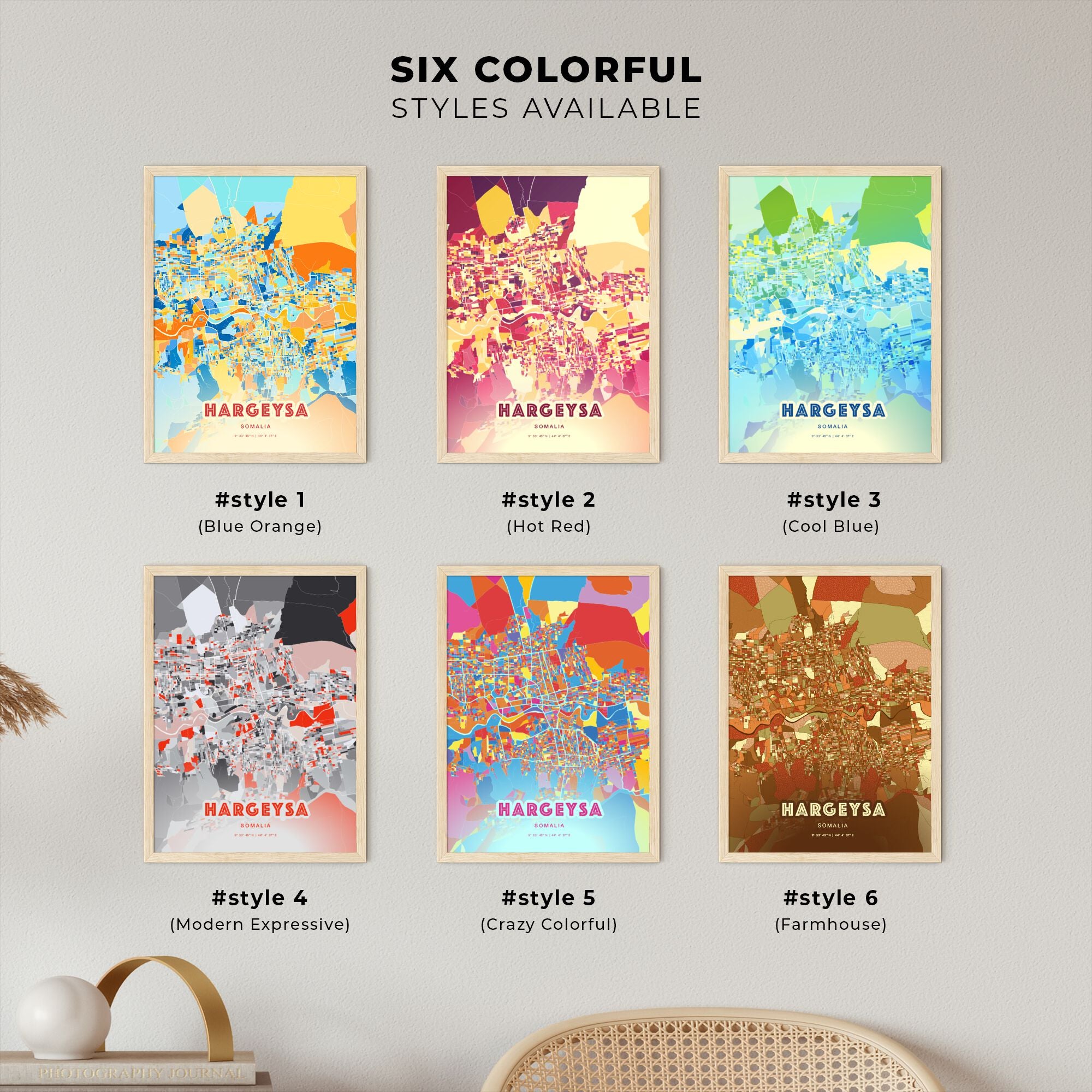 Colorful Hargeysa Somalia Fine Art Map Poster | Customizable – HEBSTREIT