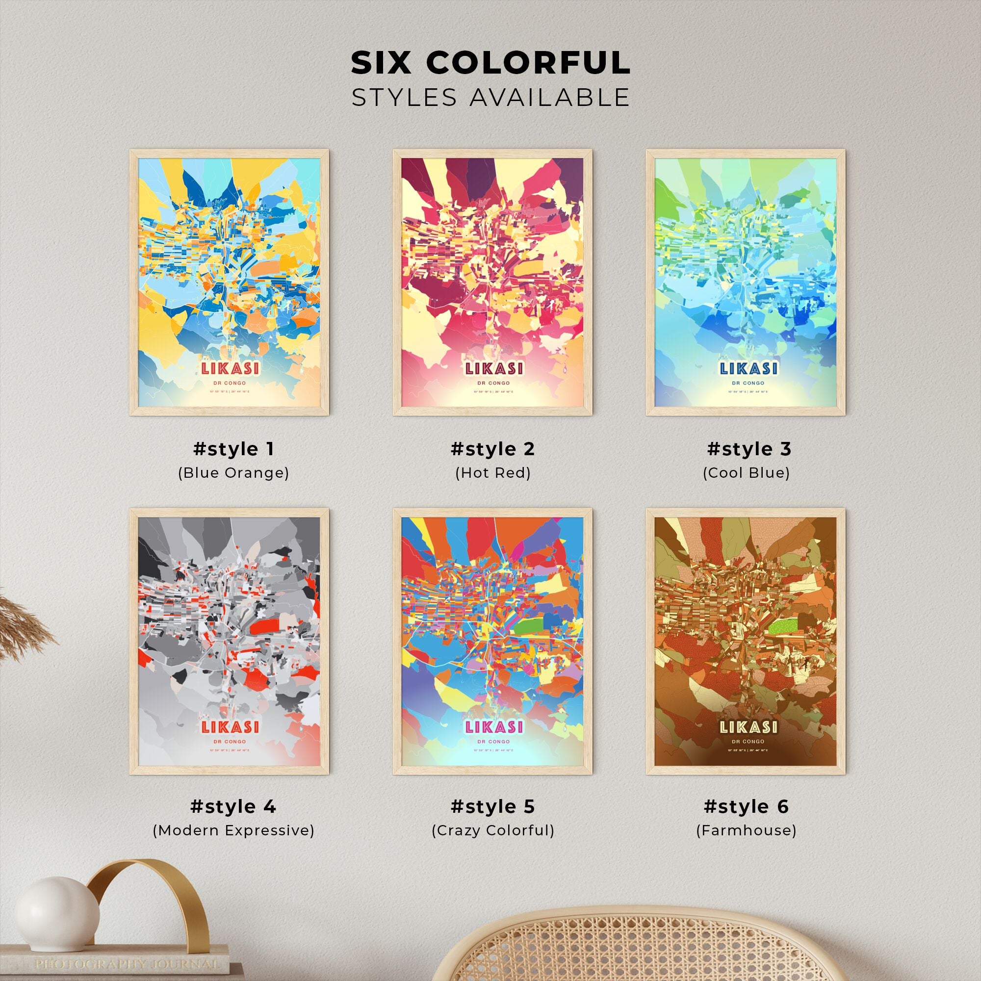 Colorful Likasi Dr Congo Fine Art Map Poster | Customizable – HEBSTREIT