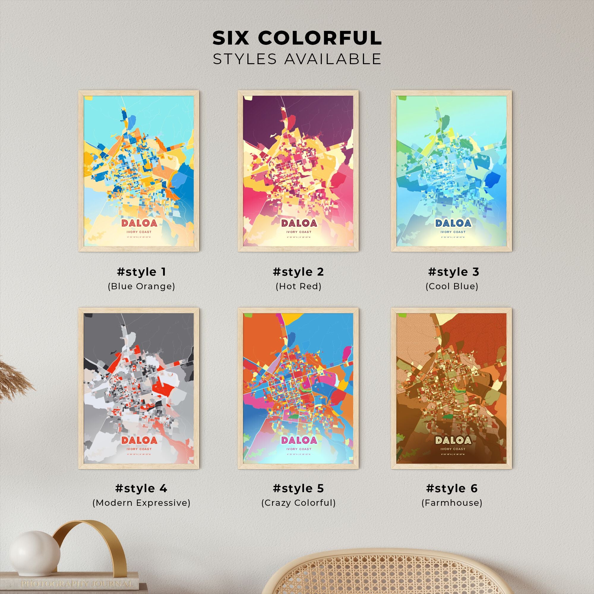 Colorful Daloa Ivory Coast Fine Art Map Poster | Customizable – HEBSTREIT