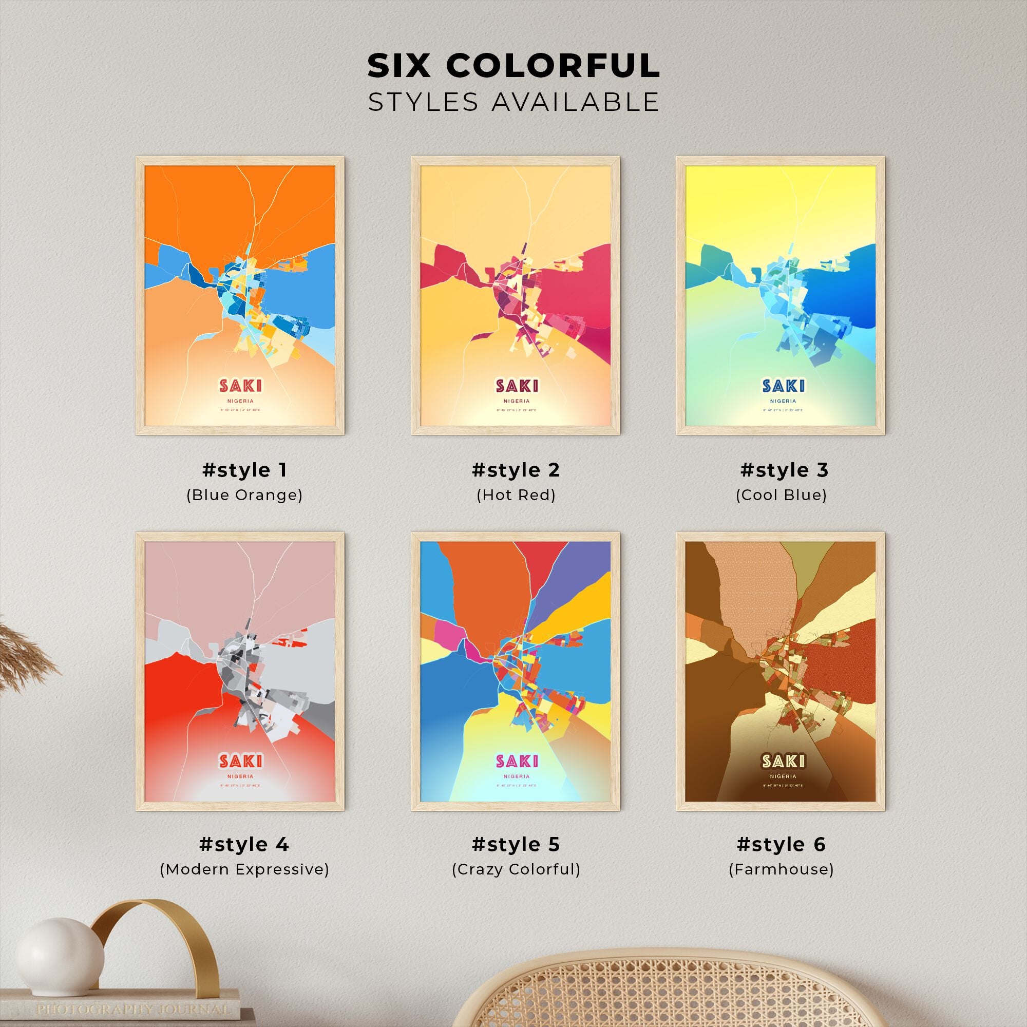 Colorful Saki Nigeria Fine Art Map Poster | Customizable – HEBSTREIT