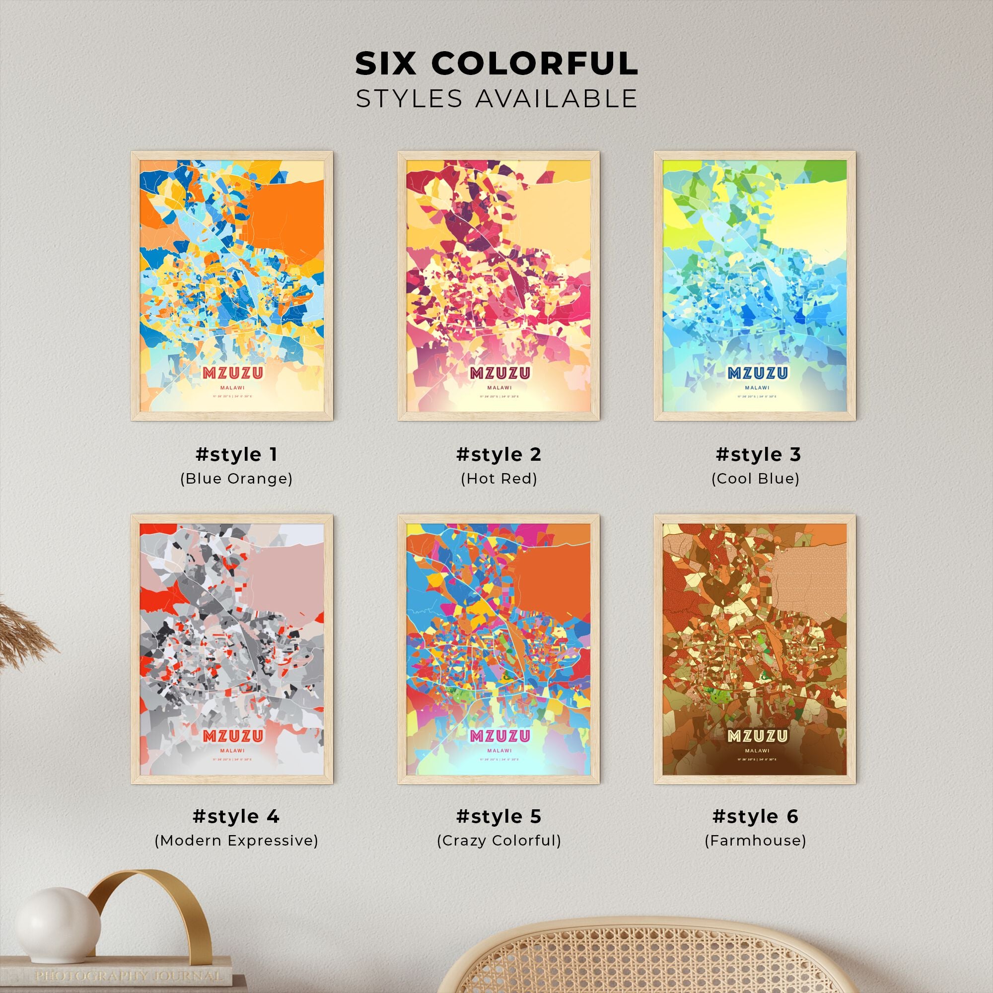 Colorful Mzuzu Malawi Fine Art Map Poster | Customizable – HEBSTREIT