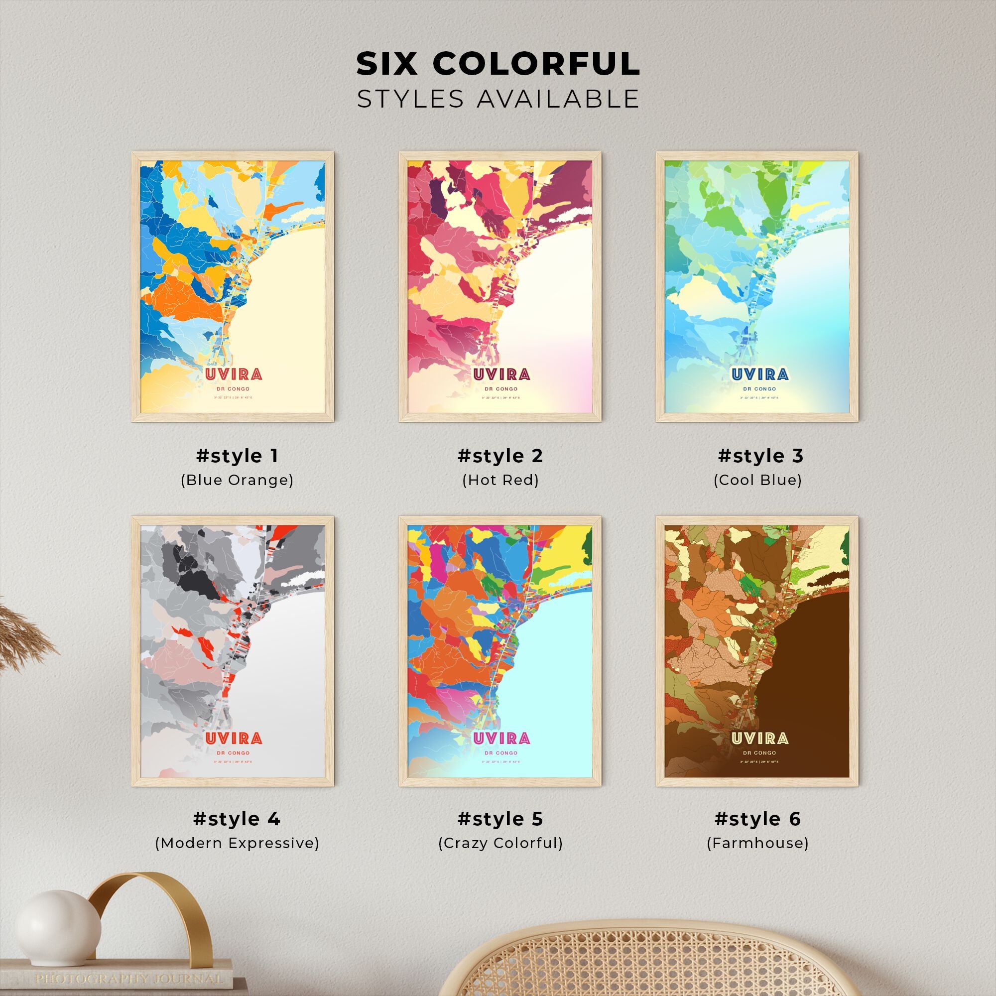Colorful Uvira Dr Congo Fine Art Map Poster | Customizable – HEBSTREIT
