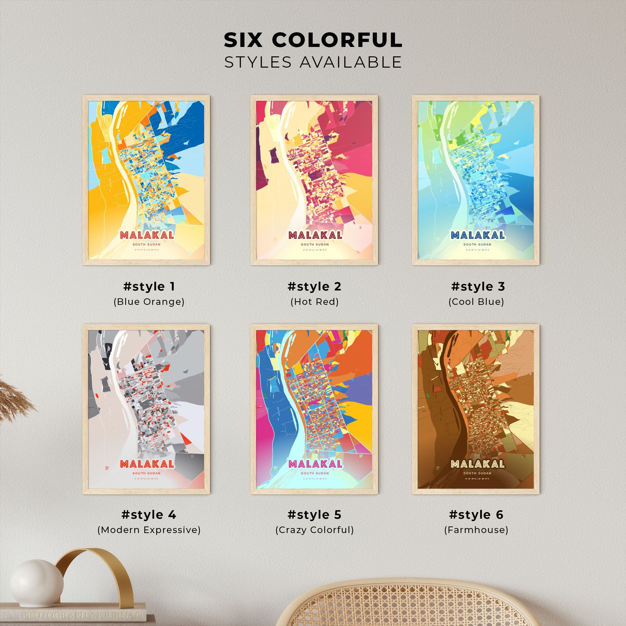 Colorful Malakal South Sudan Fine Art Map Poster | Customizable – HEBSTREIT