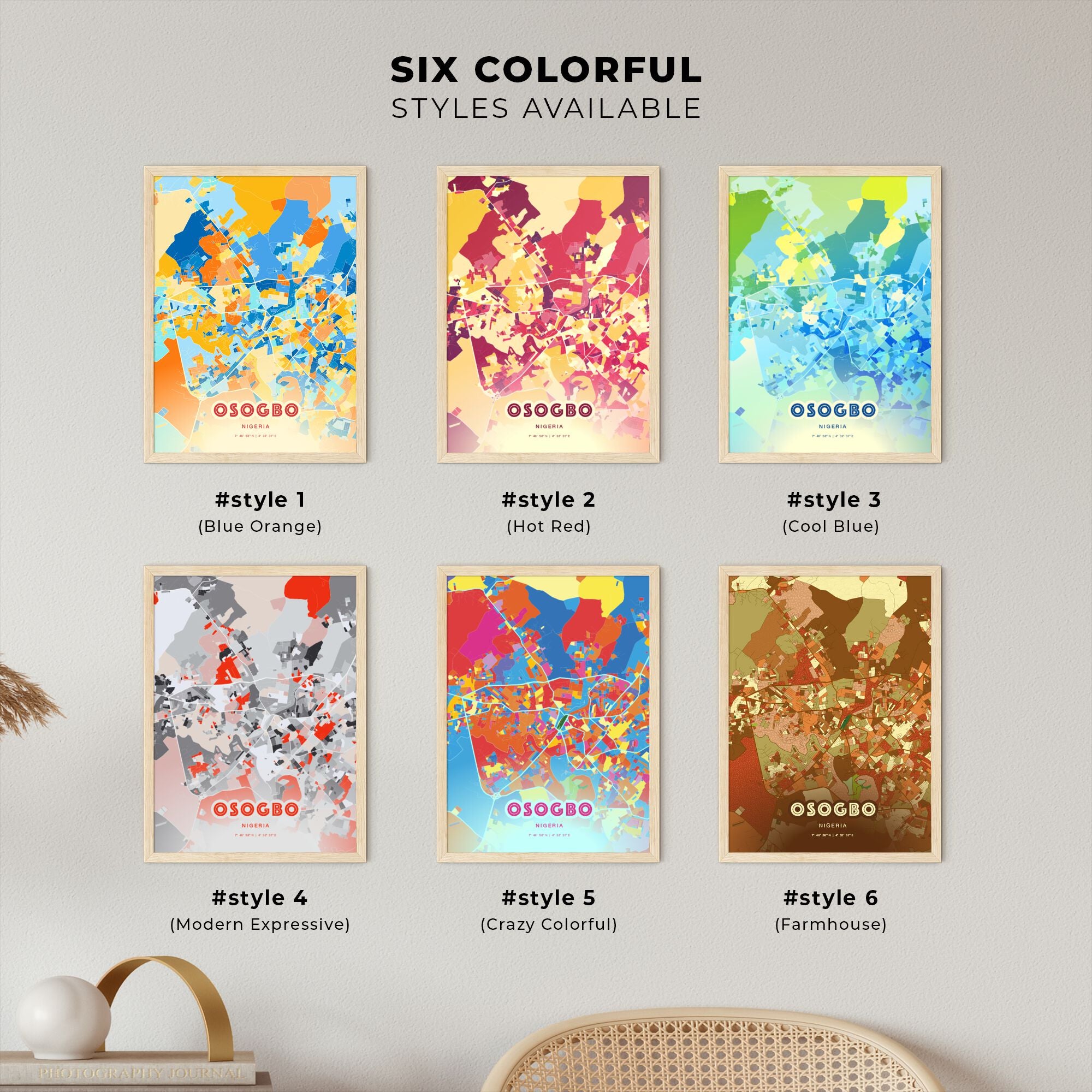 Colorful Osogbo Nigeria Fine Art Map Poster | Customizable – HEBSTREIT