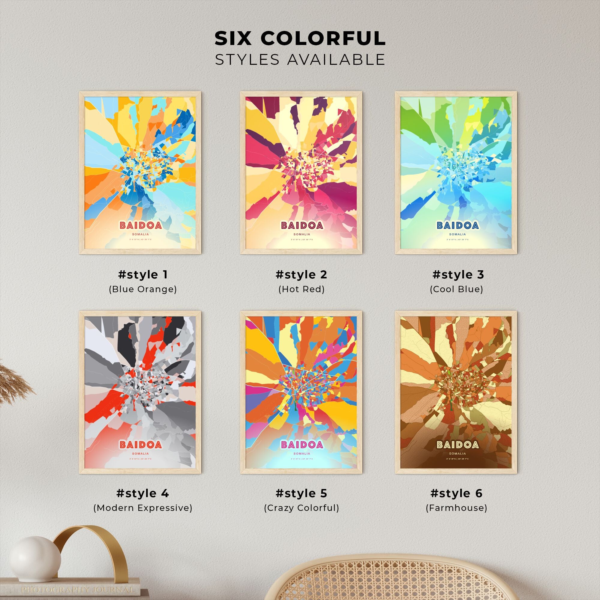 Colorful Baidoa Somalia Fine Art Map Poster | Customizable – HEBSTREIT