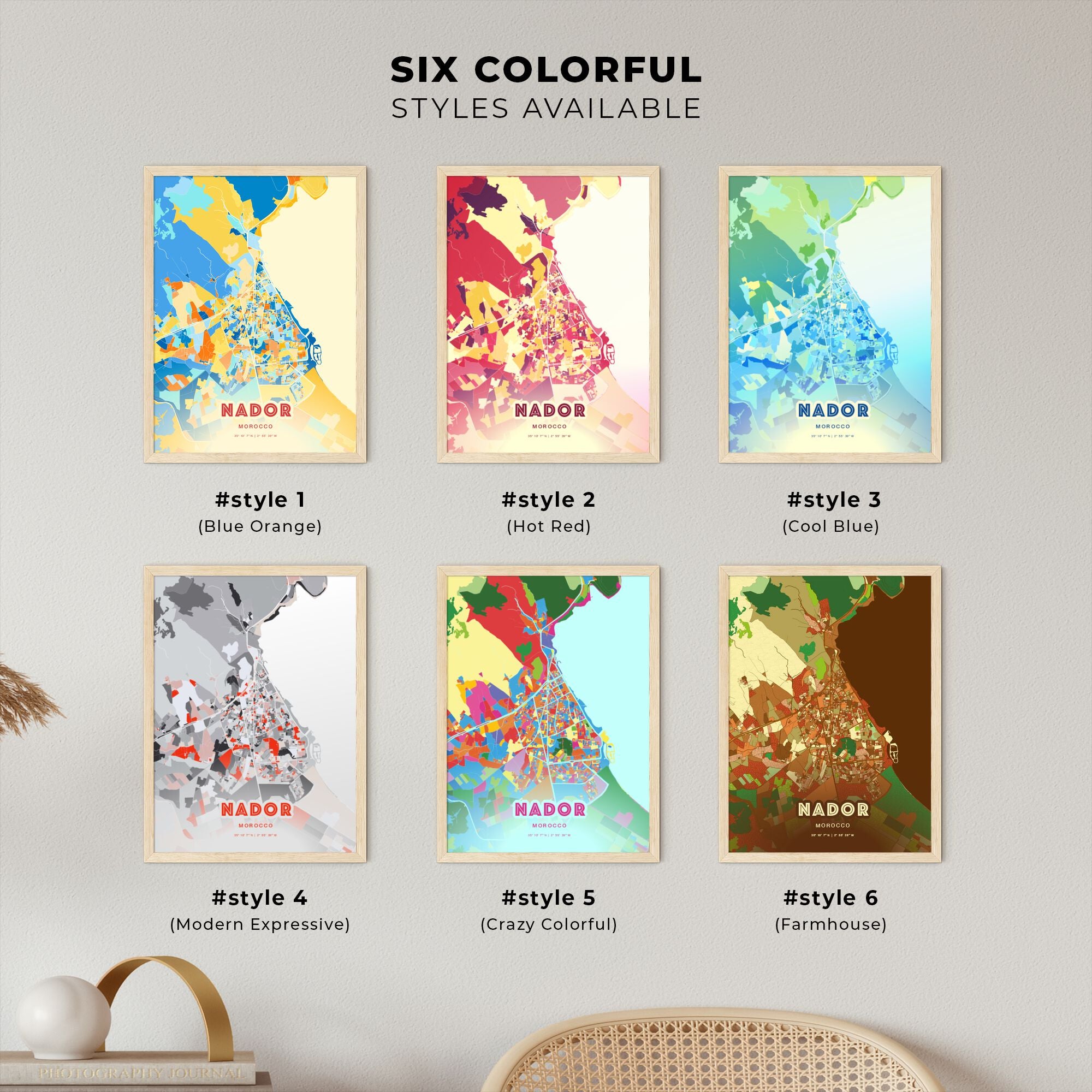 Colorful Nador Morocco Fine Art Map Poster | Customizable – HEBSTREIT
