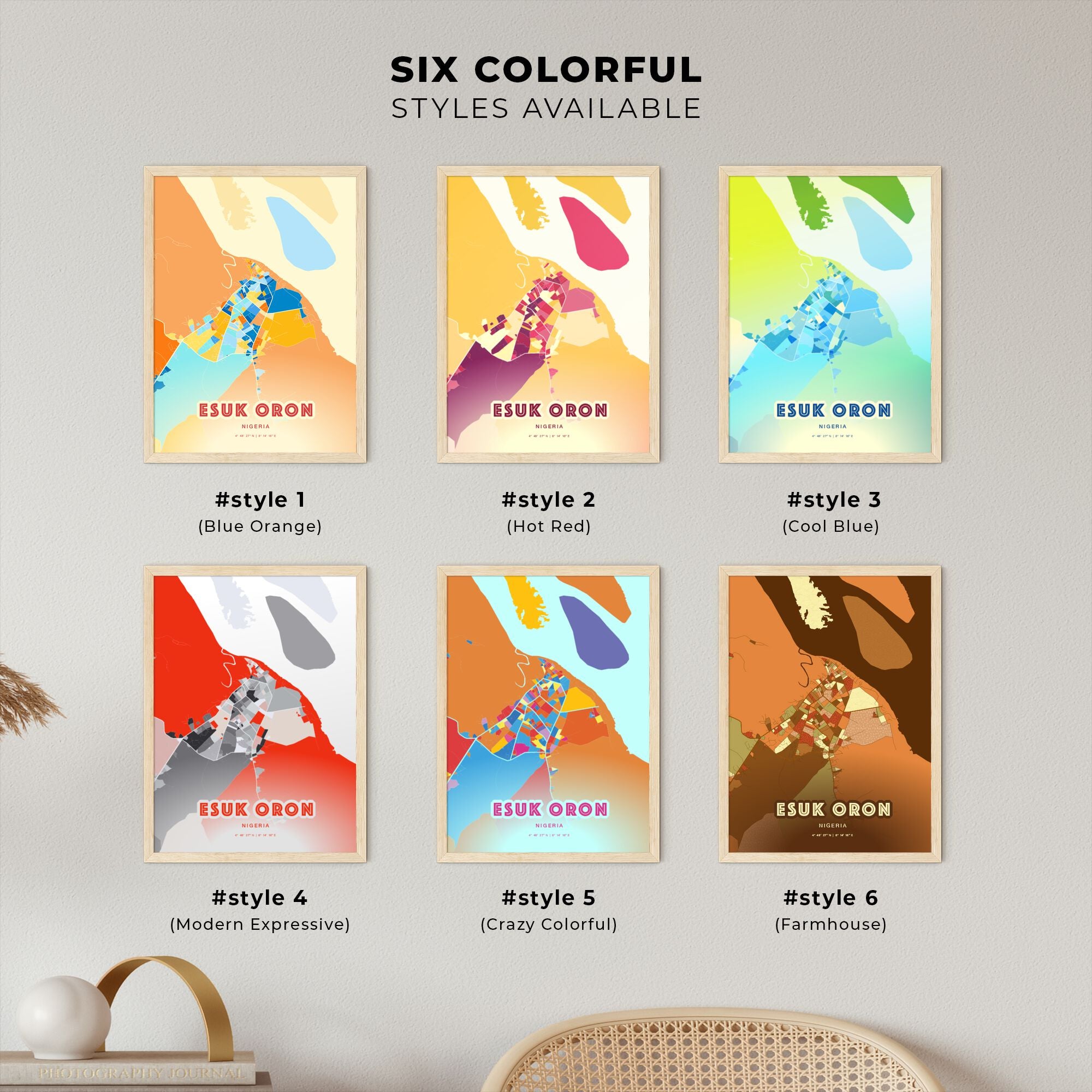 Colorful Esuk Oron Nigeria Fine Art Map Poster | Customizable – HEBSTREIT