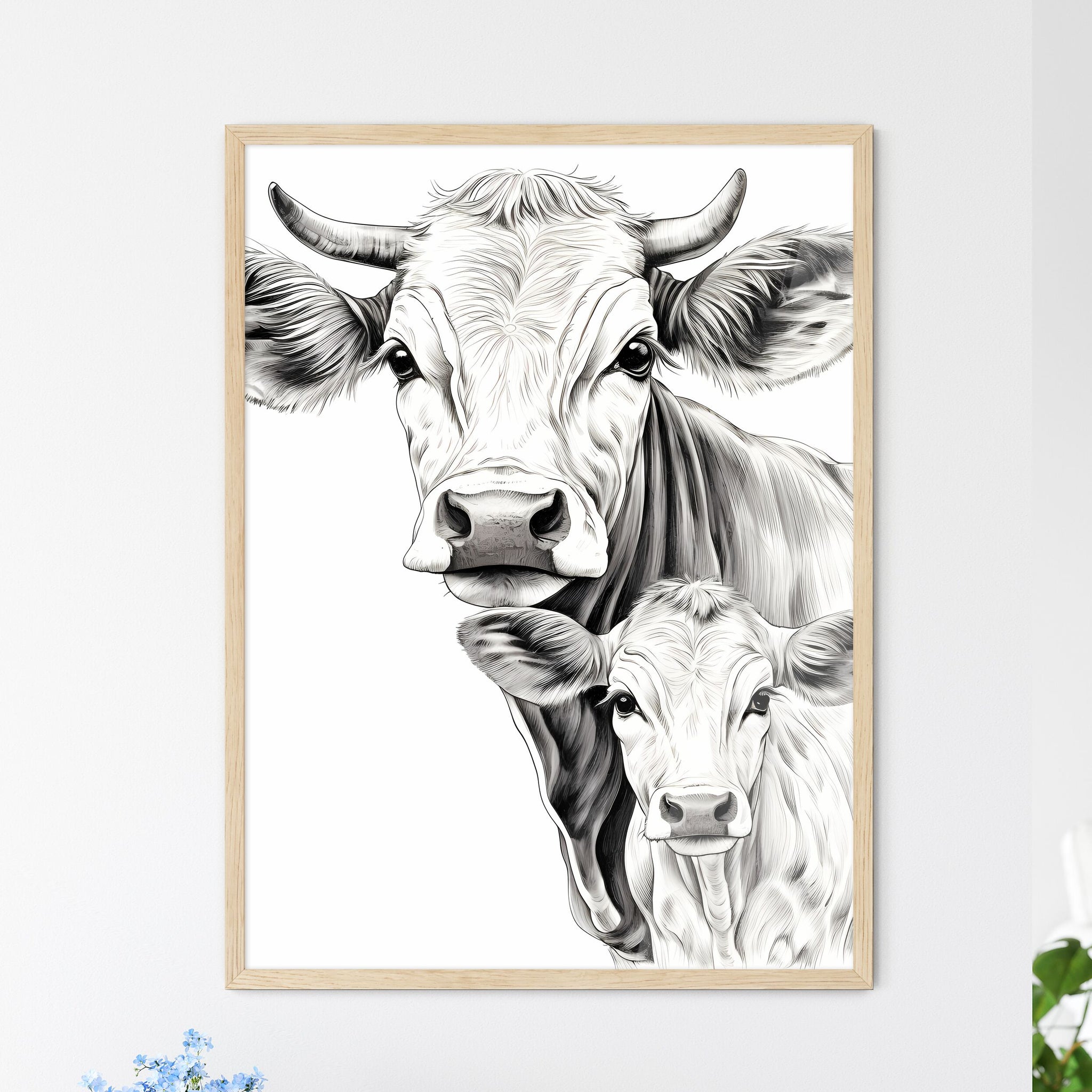 Cow And Calf Drawing Art Print by HEBSTREIT
