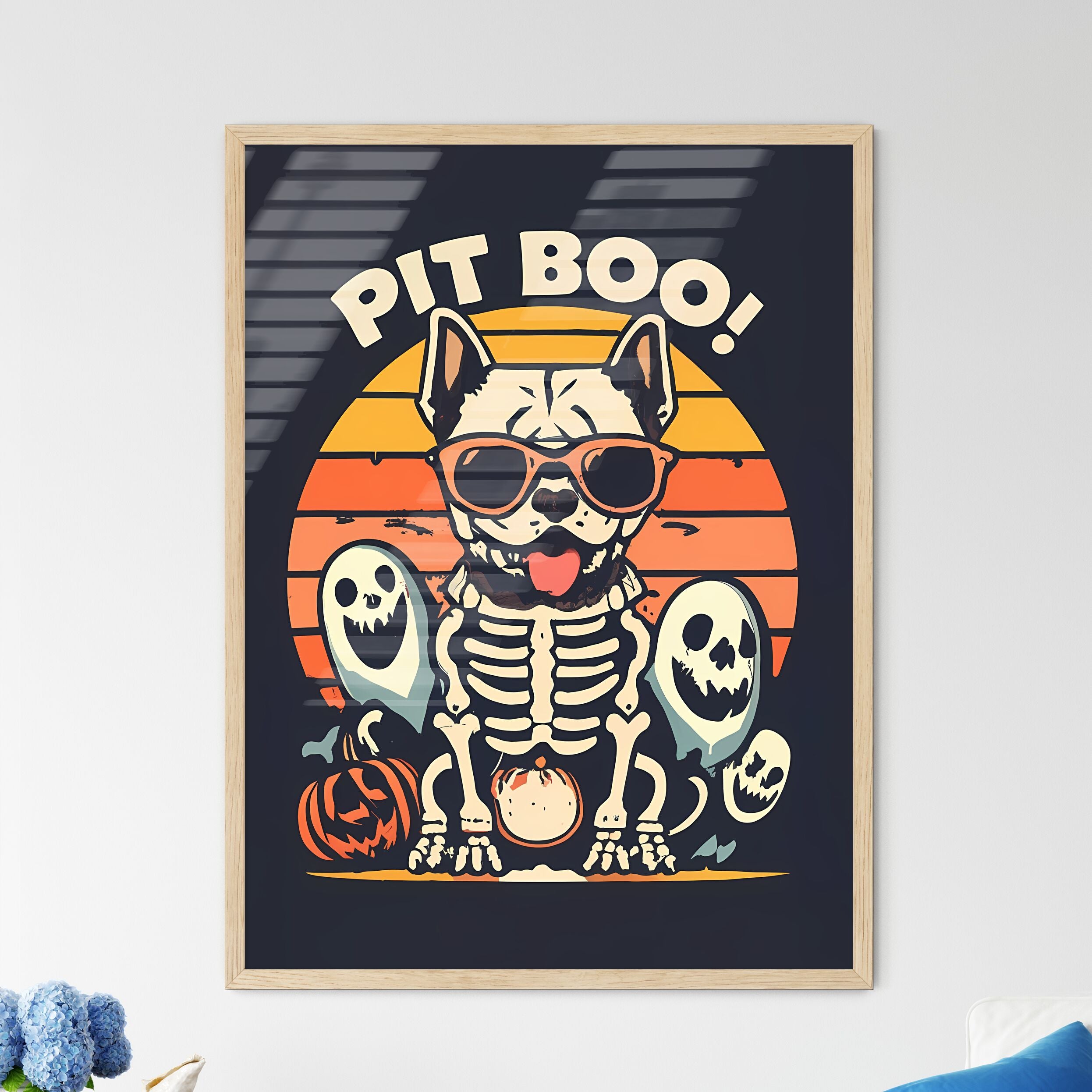 Pit Boo - A Dog Wearing Sunglasses And A Pumpkin And A Pumpkin by HEBSTREIT