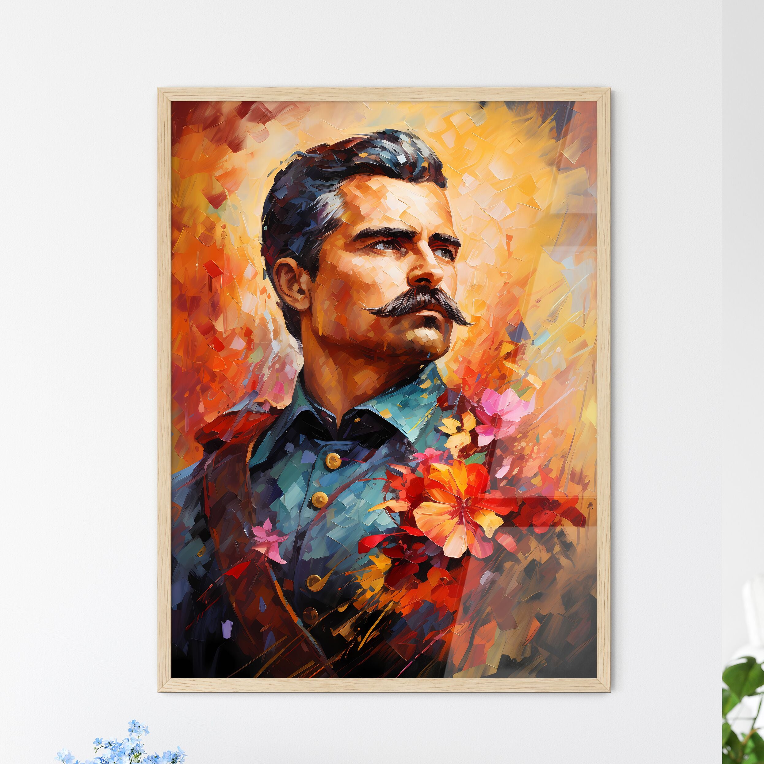 Emiliano Zapata - A Painting Of A Man With A Mustache Holding Flowers ...