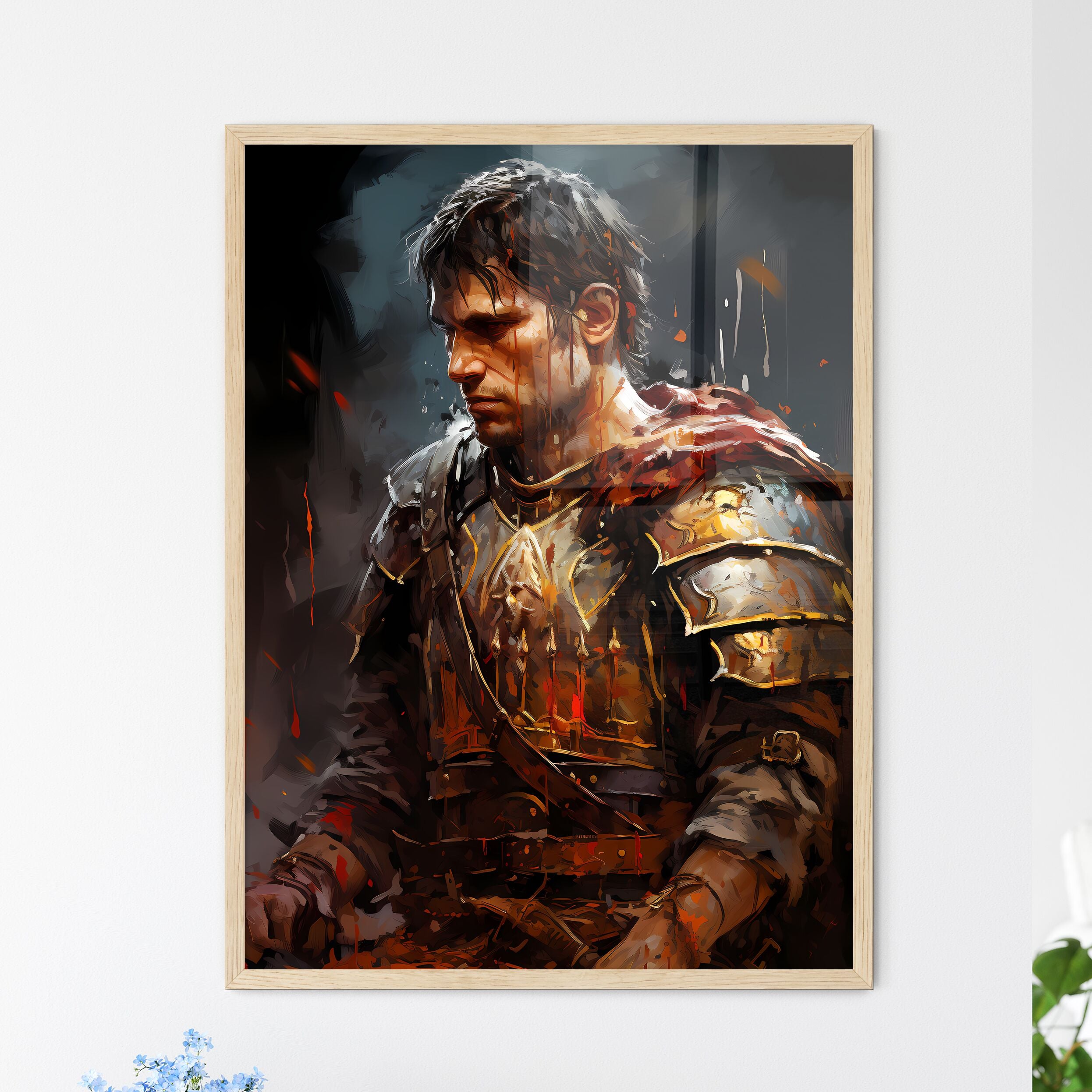 Portrait Of Roman Soldier Praying While - A Man In Armor With Blood ...