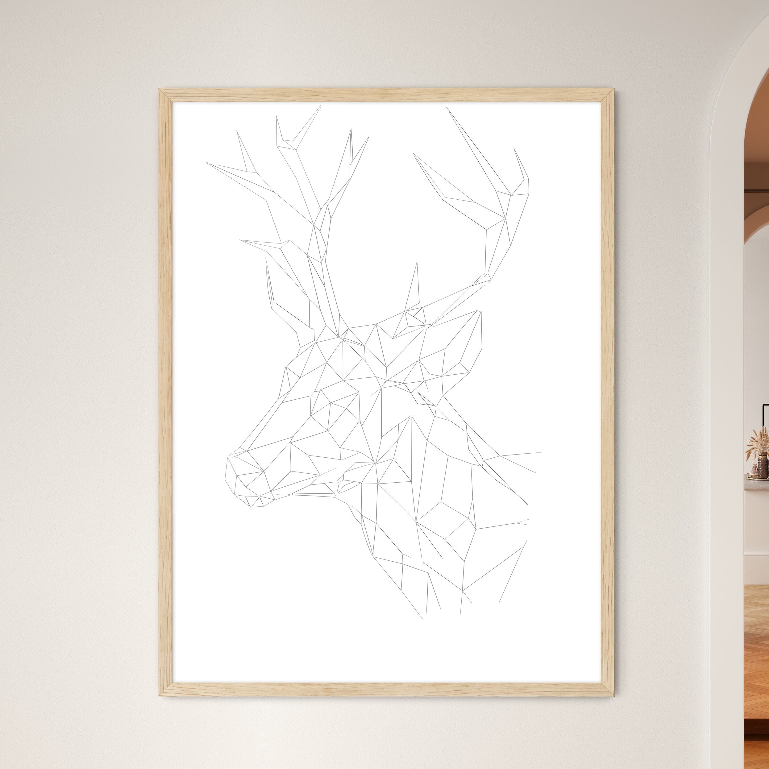 Low Poly Deer Logo Woodcut Print Minimal Art - A Line Drawing Of A Deer ...