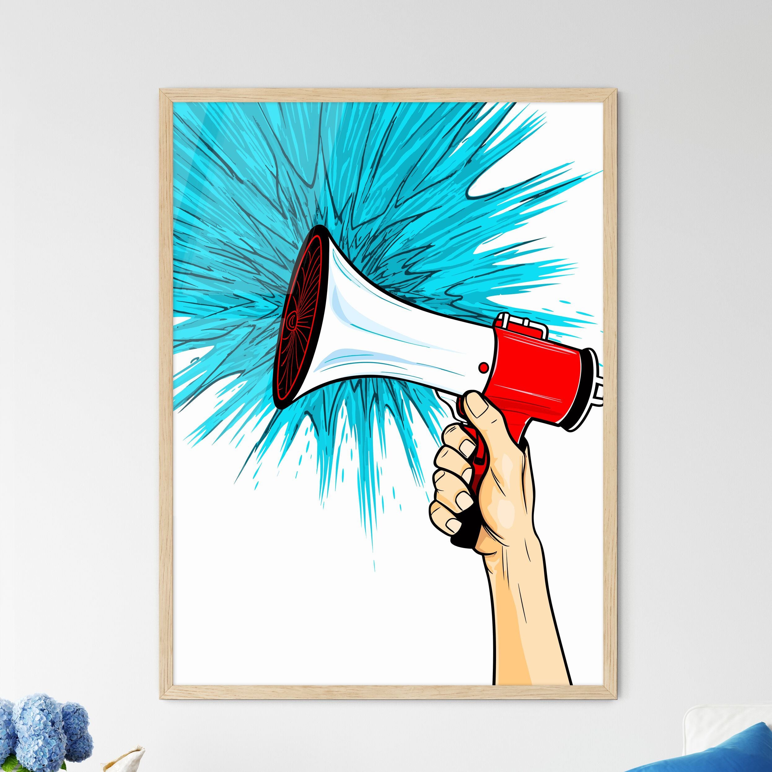 Red Megaphone Announcement Poster - A Hand H - Framed Art Print – HEBSTREIT