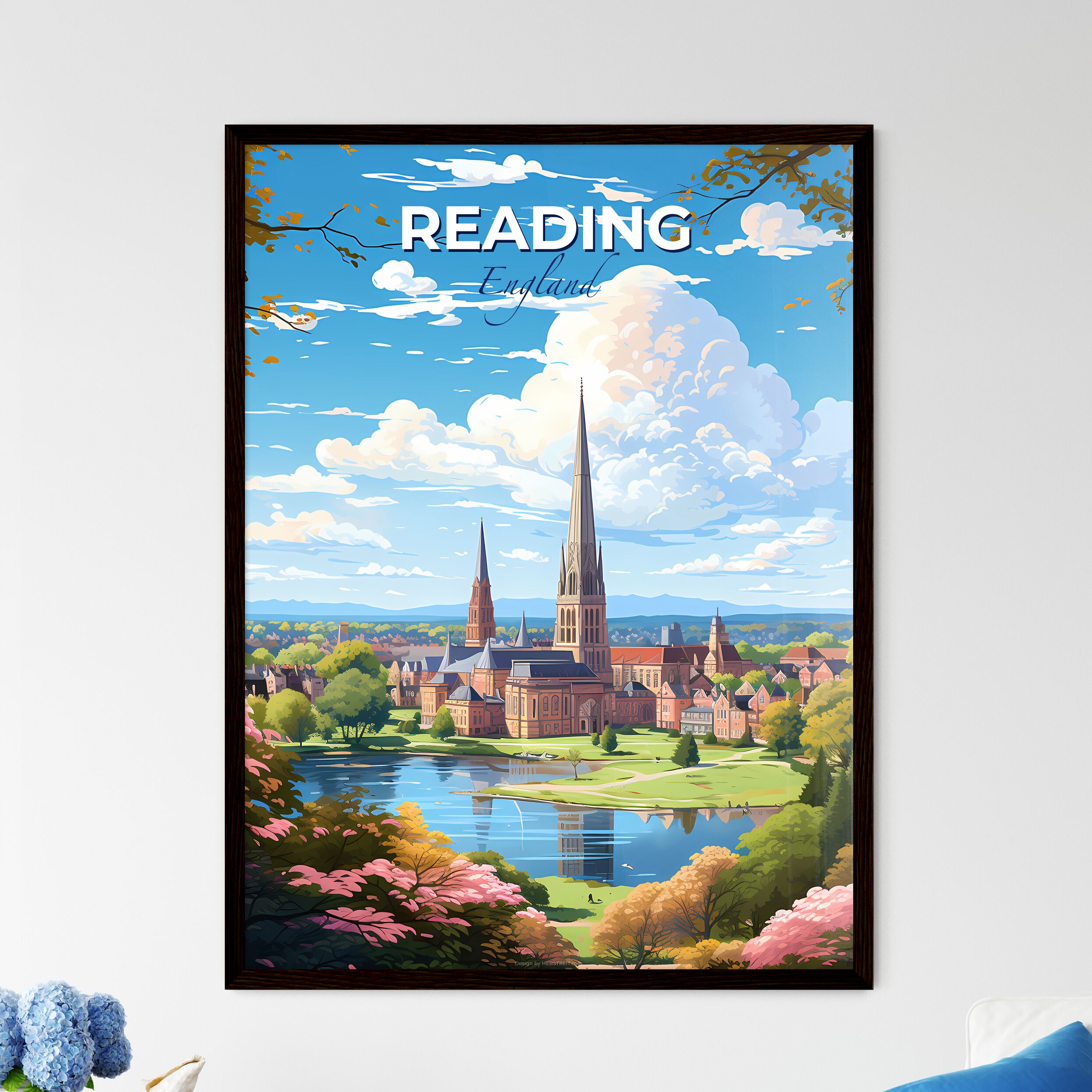 A Poster of Reading England Skyline - A City With A Lake And Trees by ...