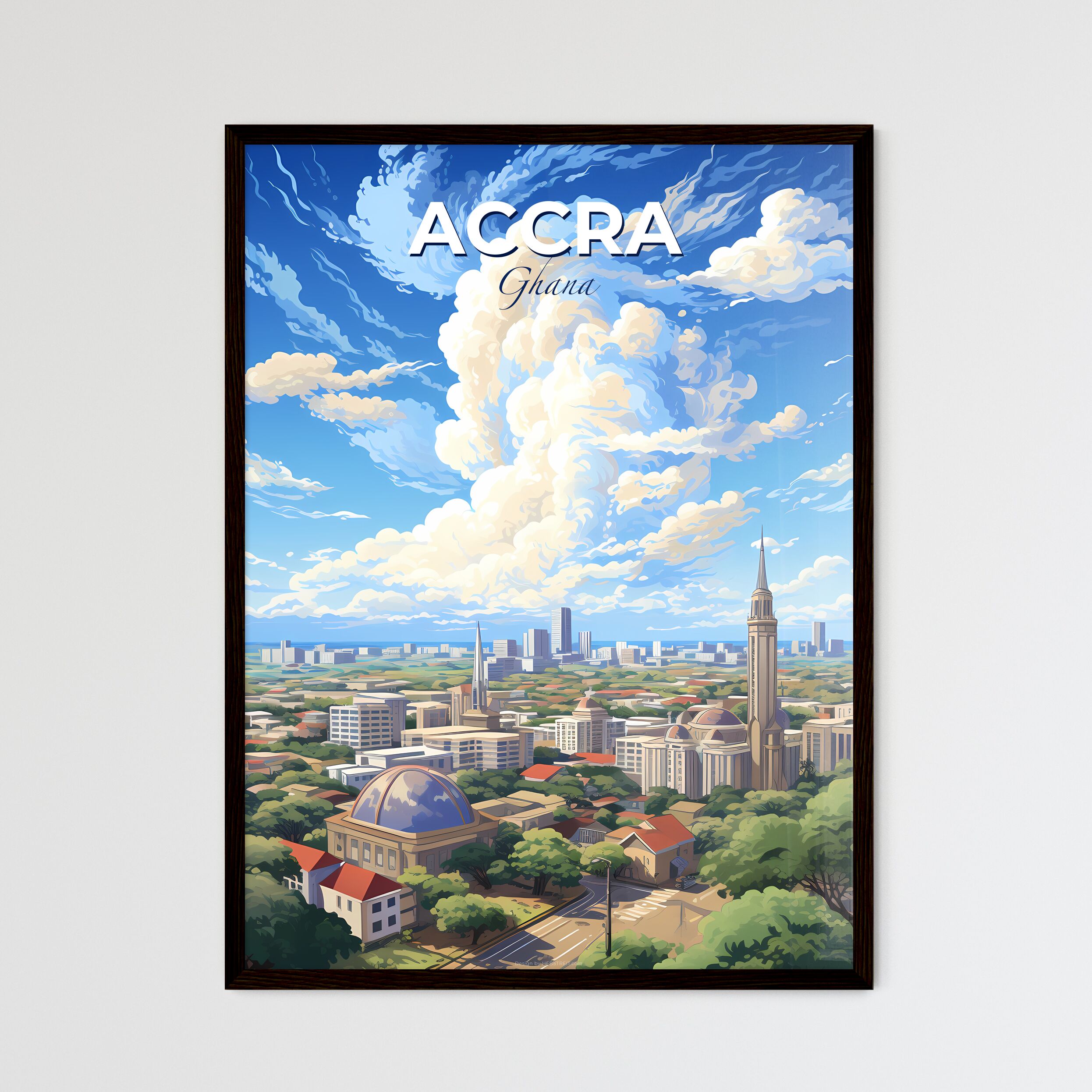 A Poster of Accra Ghana Skyline - A City Landscape With A Large Cloud ...