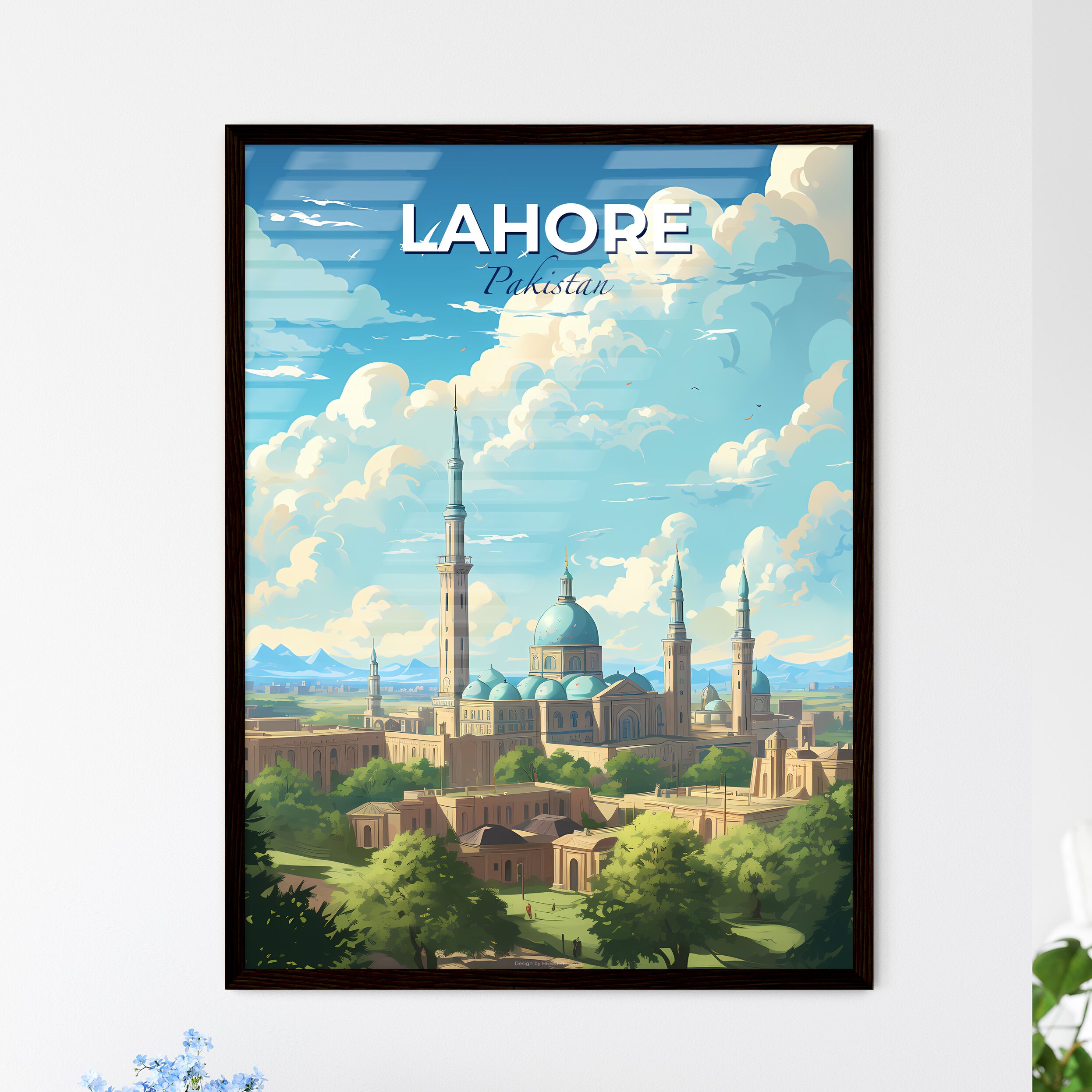 A Poster of Lahore Pakistan Skyline - A Large Building With Towers And ...