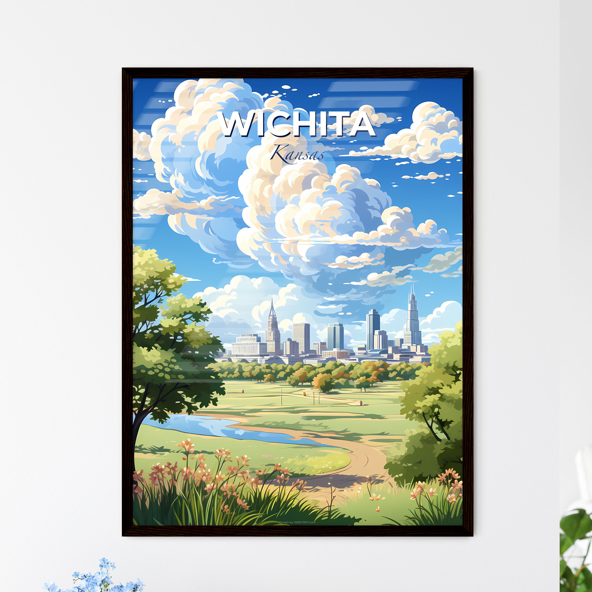 A Poster of Wichita Kansas Skyline - A Landscape With Trees And A City ...