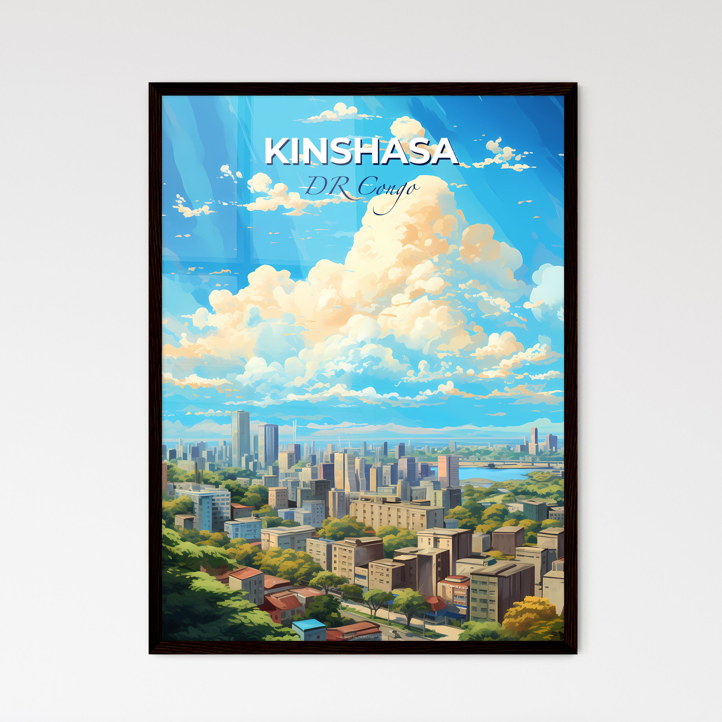 A Poster of Kinshasa Dr Congo Skyline - A City Landscape With Clouds ...