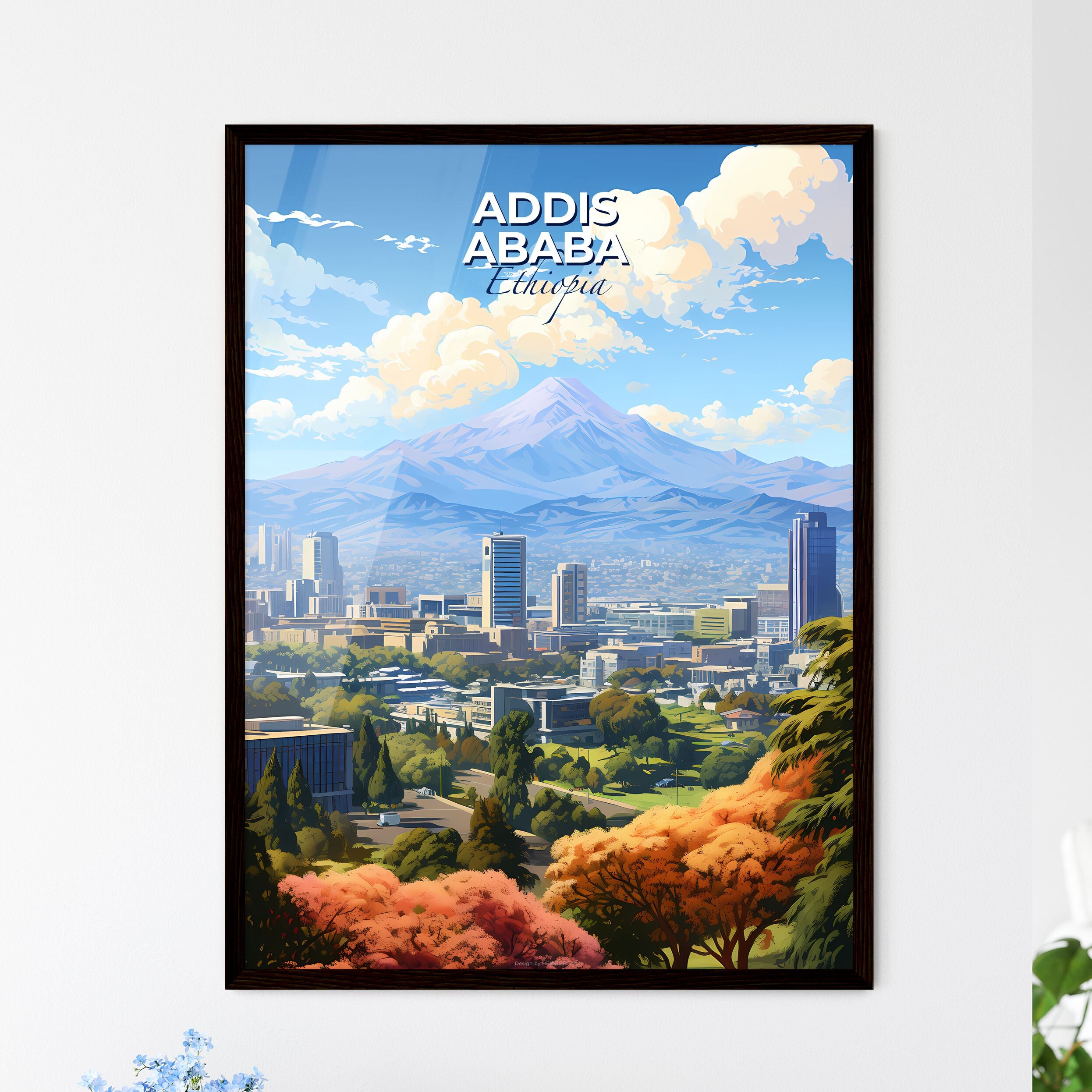 A Poster of Addis Ababa Ethiopia Skyline - A City With Trees And ...