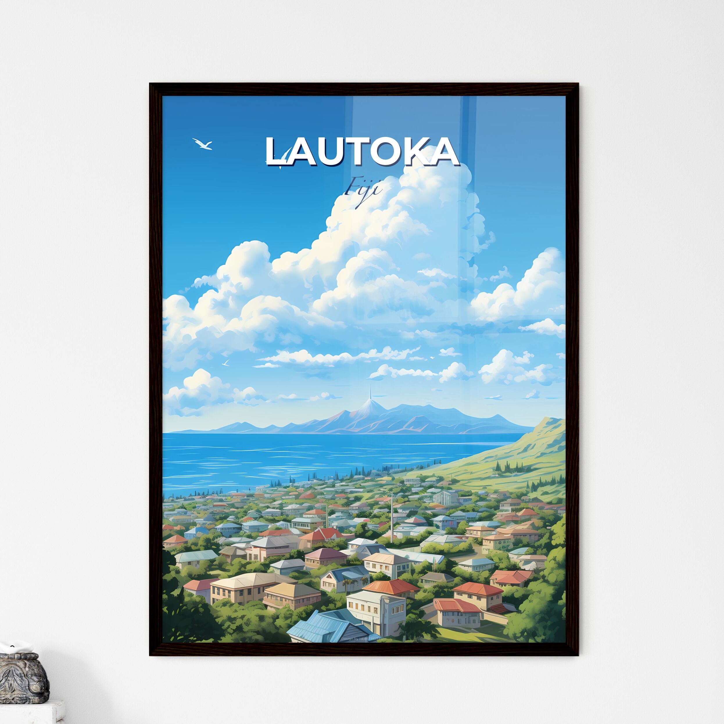 A Poster of Lautoka Fiji Skyline - A Landscape Of A Town By The Water ...