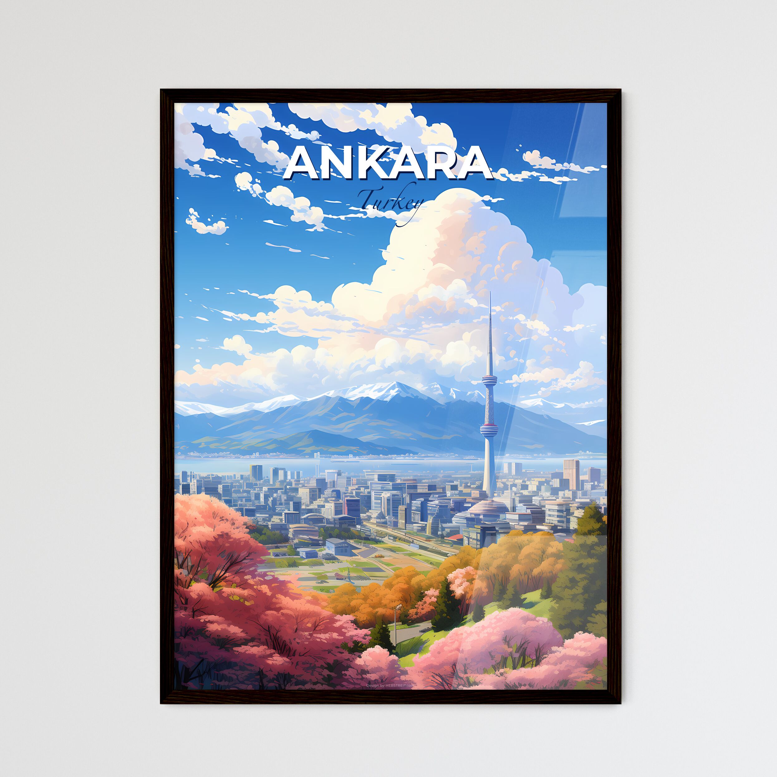 A Poster of Ankara Turkey Skyline - A City With A Tall Tower And ...