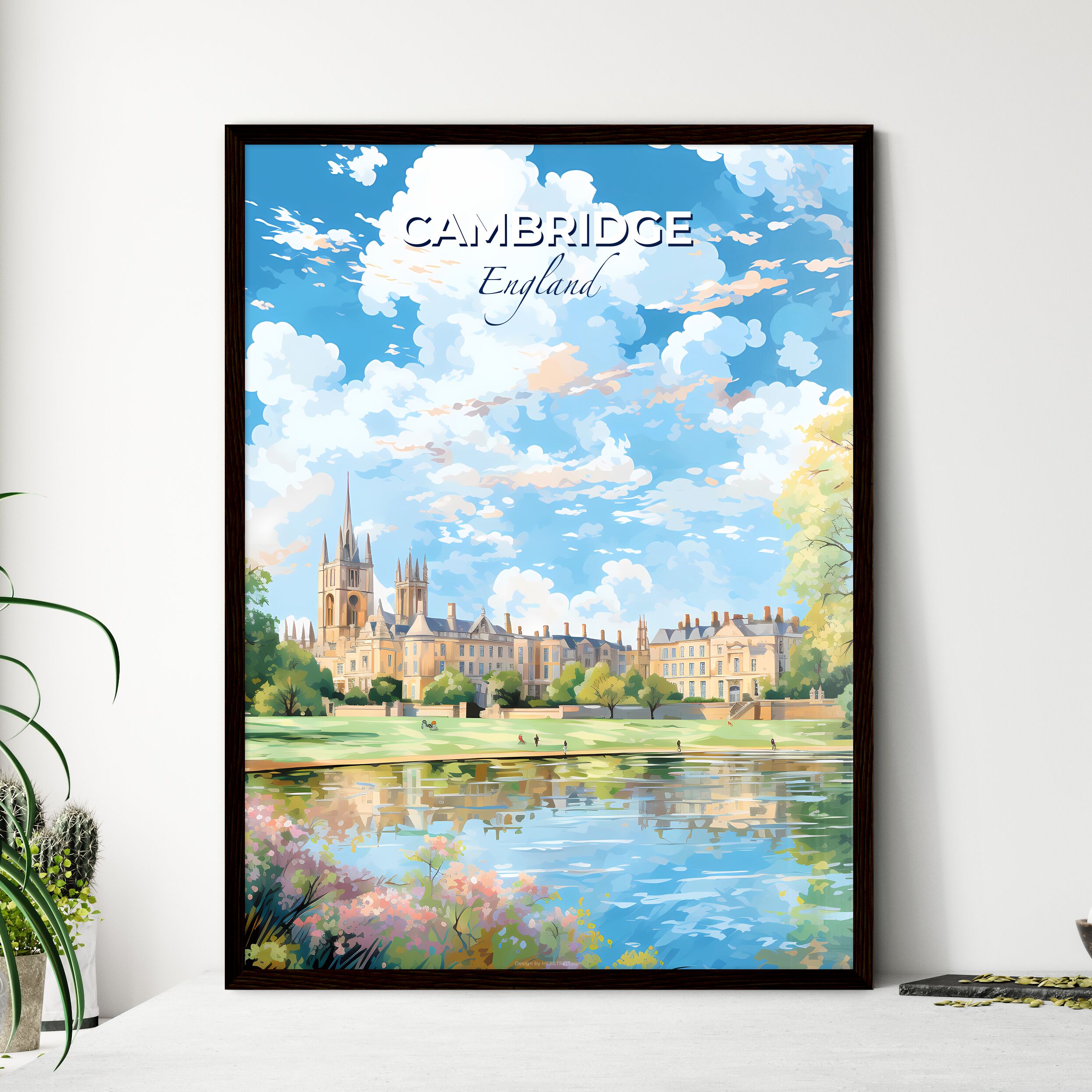 A Poster of Cambridge England Skyline - A Water Body With Trees And ...
