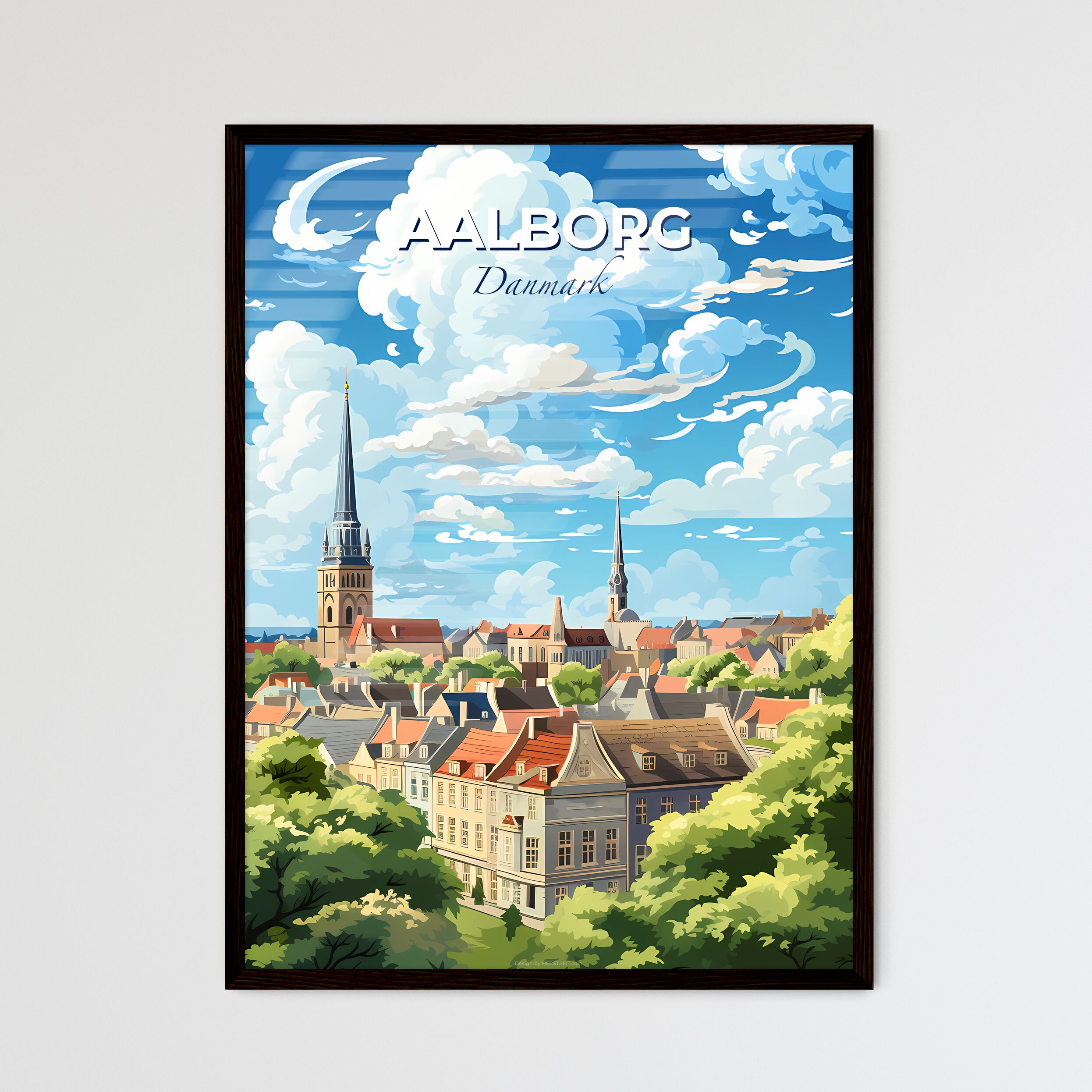 A Poster of Aalborg Municipality Danmark Skyline - A City With Trees ...