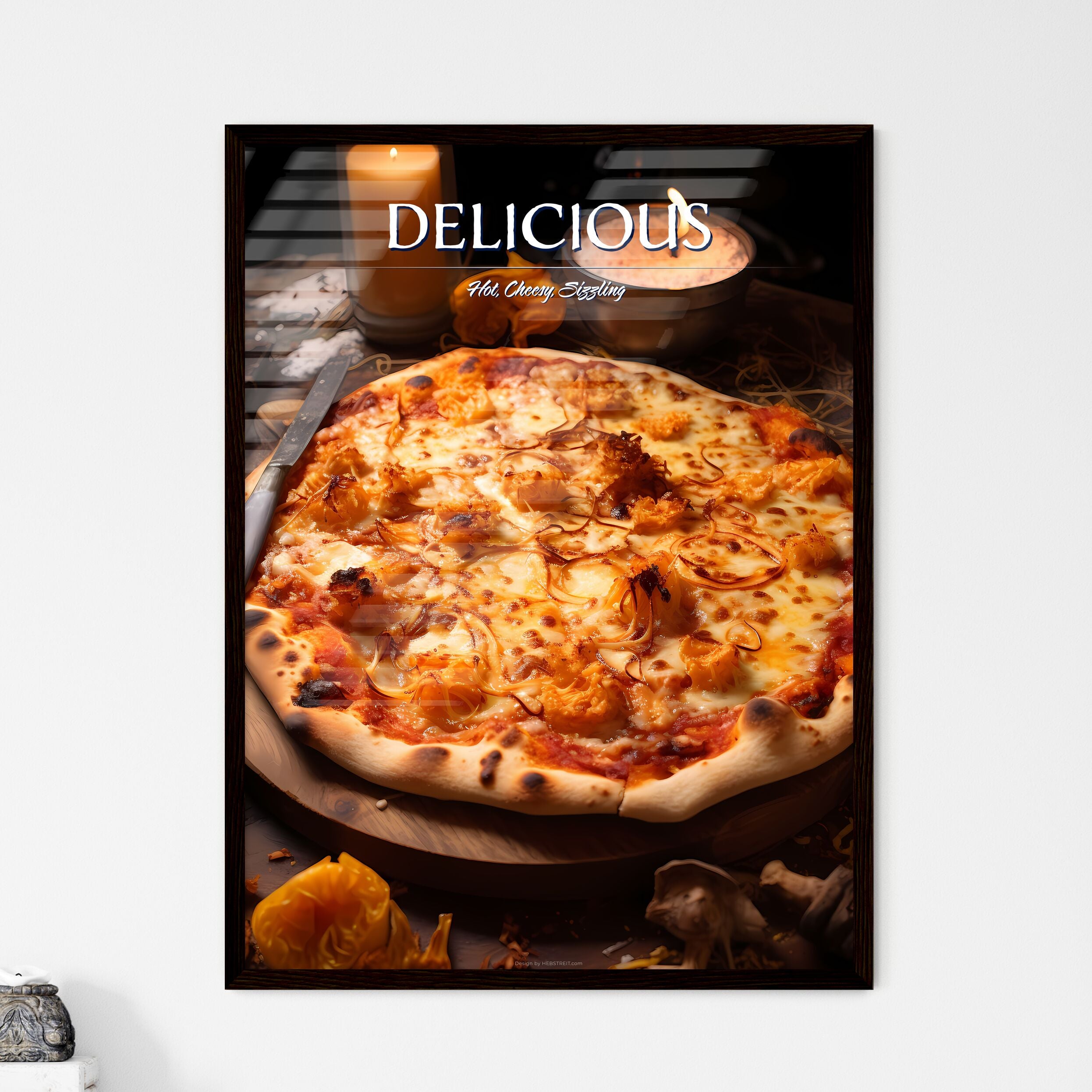 A Poster of hot cheesy pizza - A Pizza With - Framed Art Print – HEBSTREIT