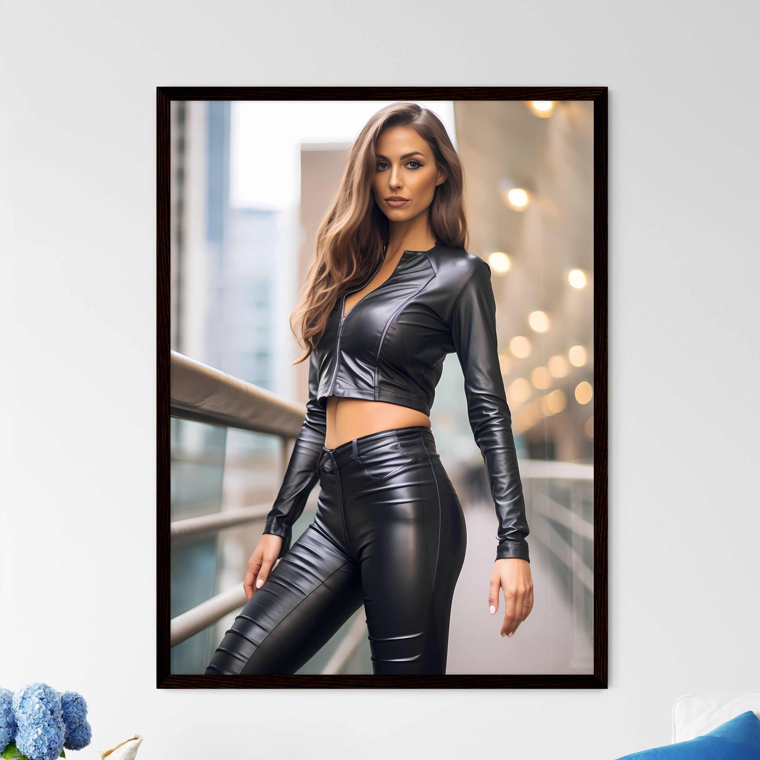 A Poster of Supermodel wearing seamless leather leggings - A Woman In A ...
