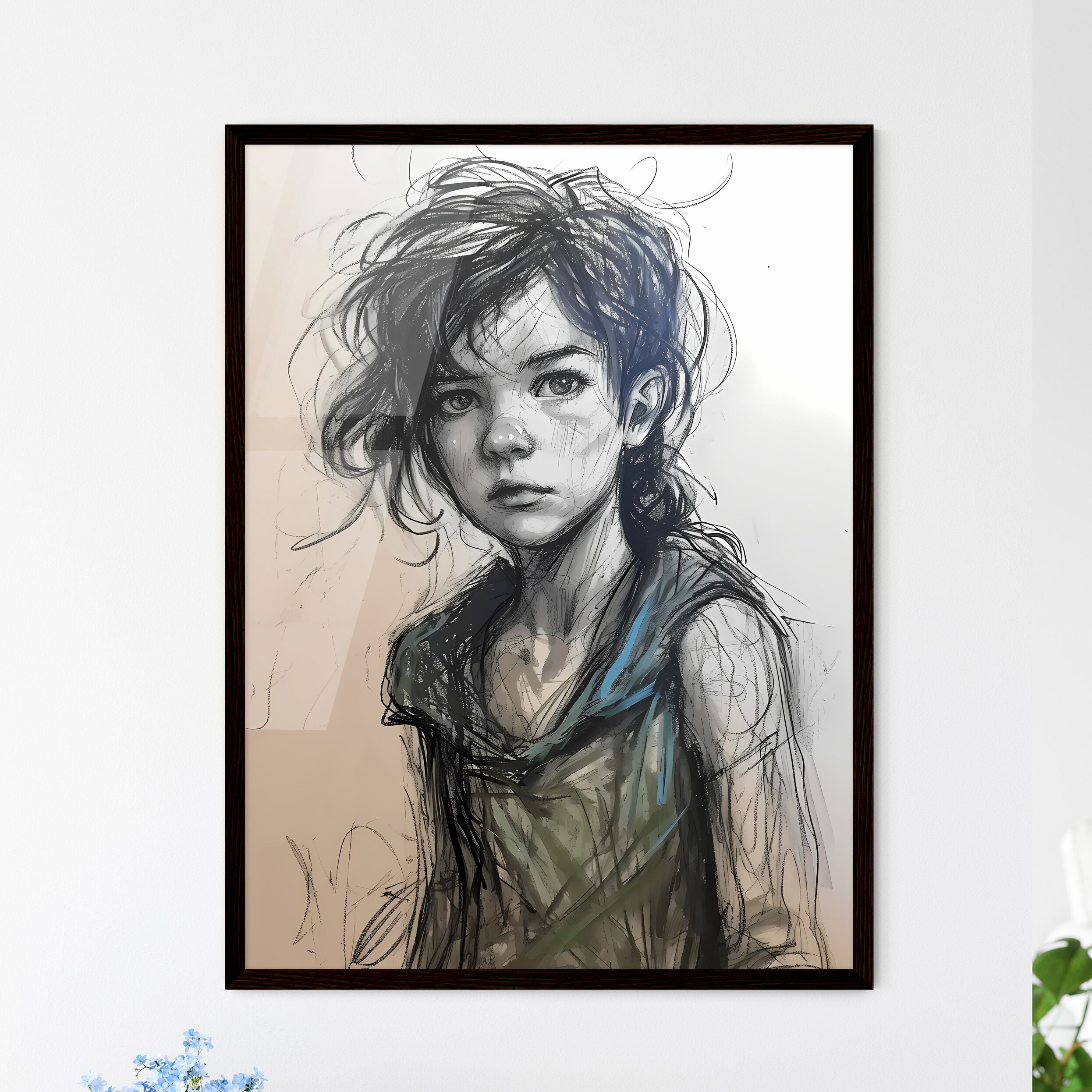 A Poster of scratchy art. child - A Drawing Of A Girl by HEBSTREIT