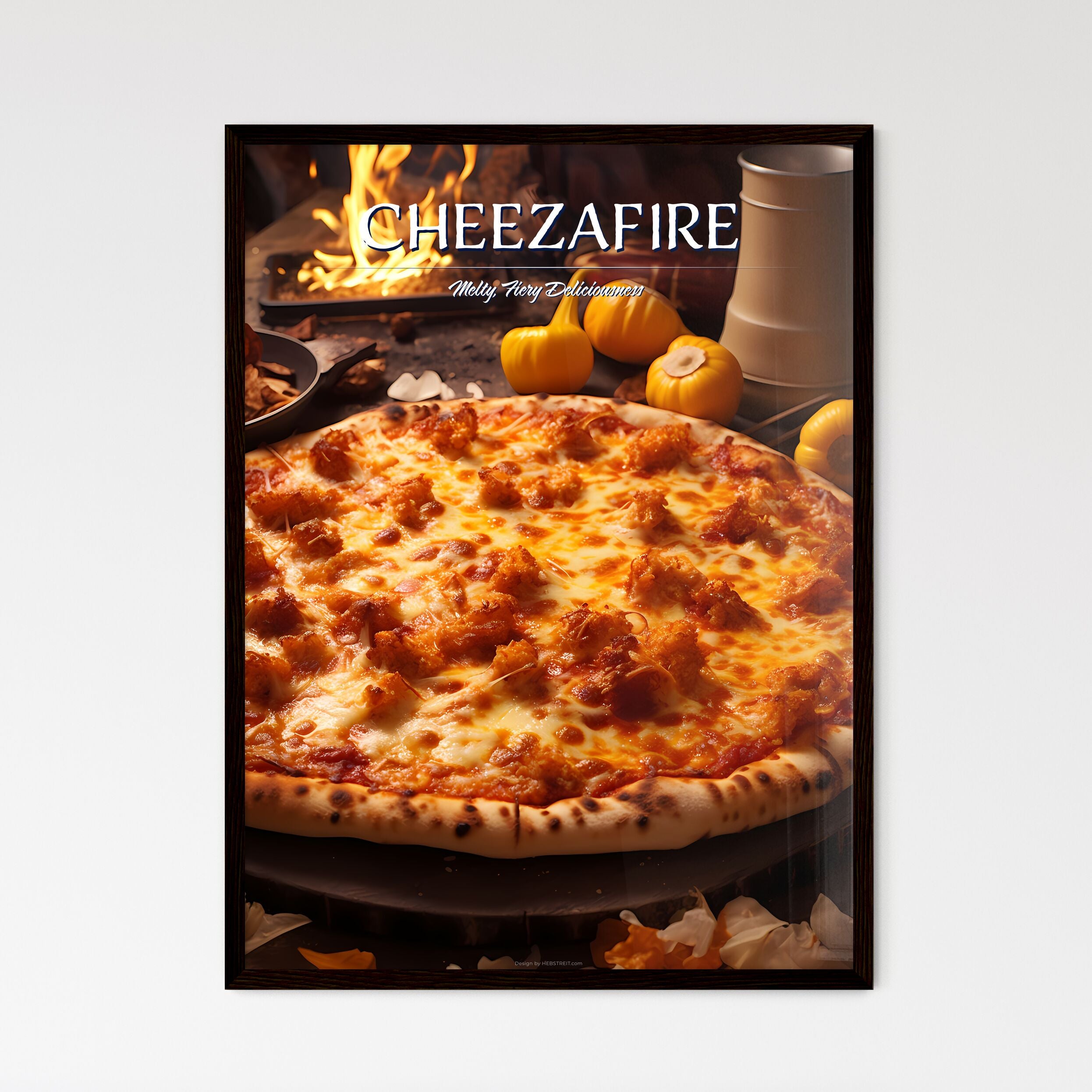 A Poster of hot cheesy pizza - A Pizza With - Framed Art Print – HEBSTREIT