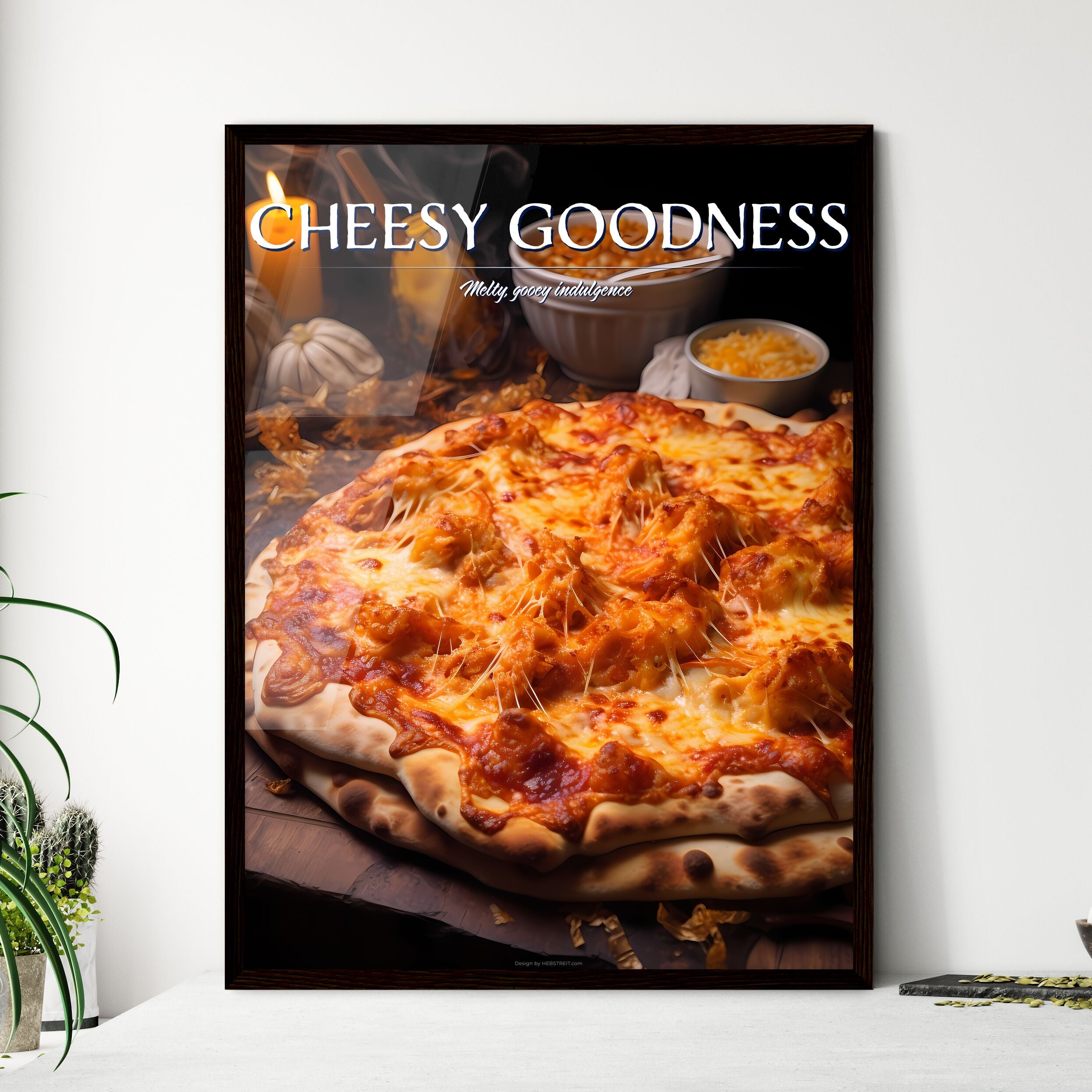 A Poster of hot cheesy pizza - A Pizza With - Framed Art Print – HEBSTREIT