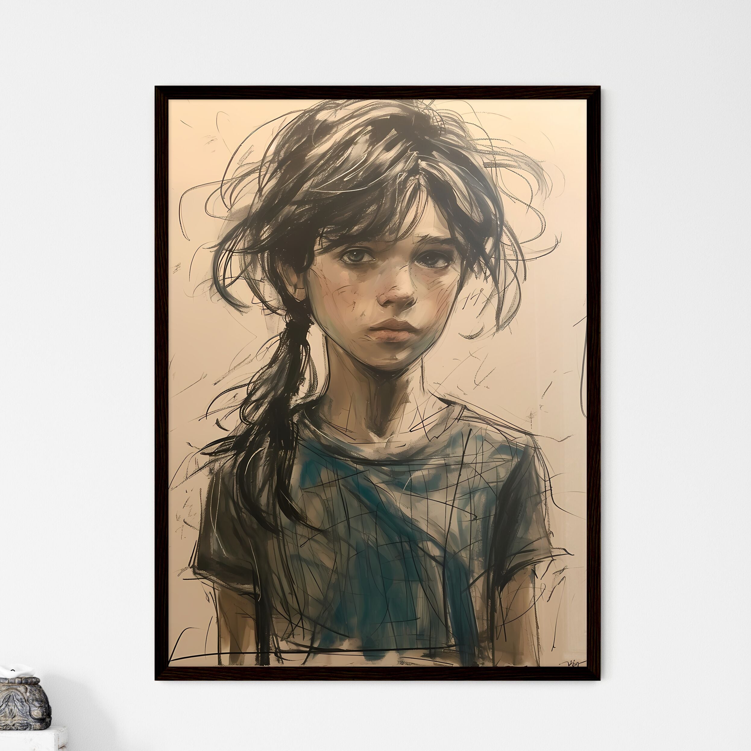 A Poster of scratchy art. child - A Drawing Of A Girl by HEBSTREIT