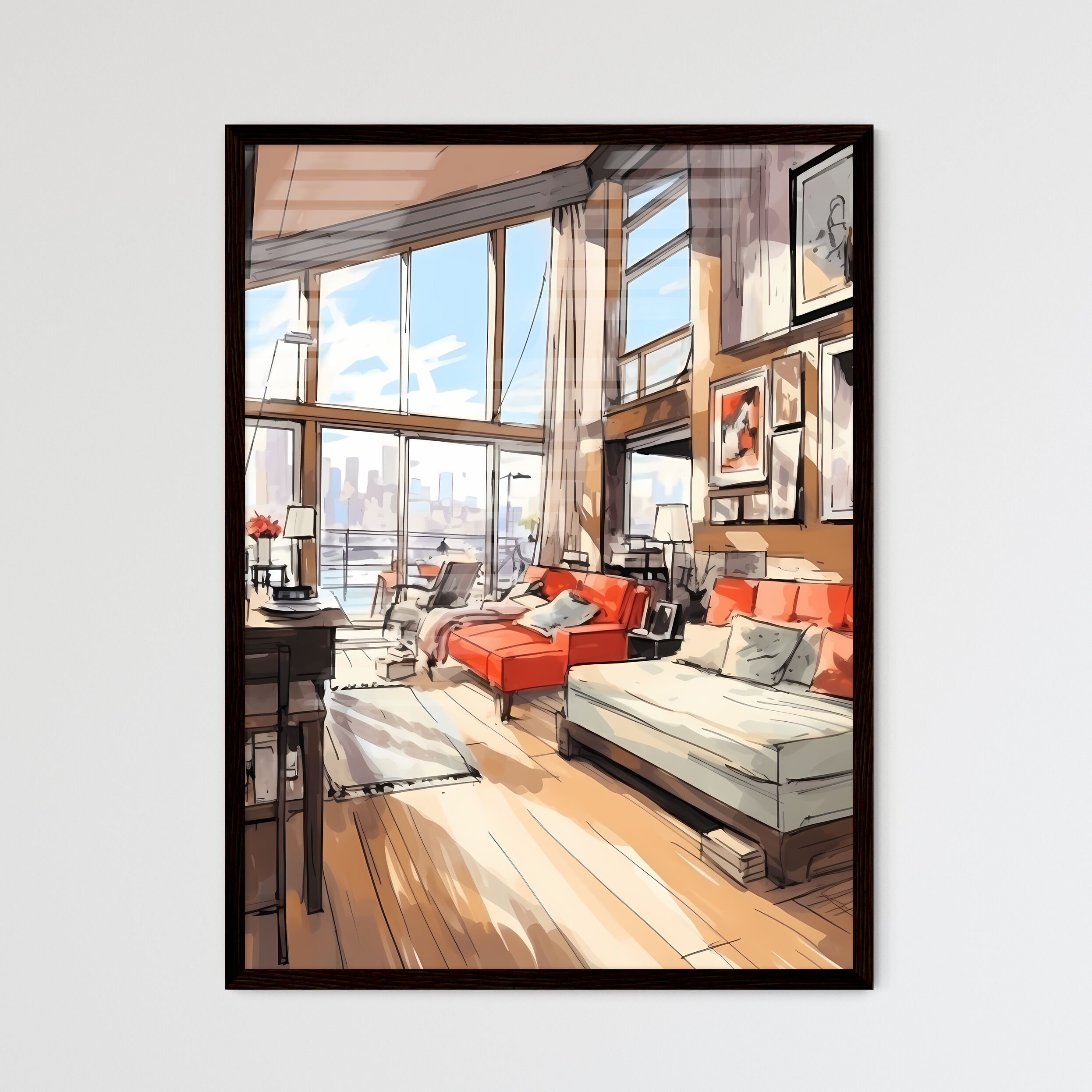 A Poster of Modern studio apartment - A Draw - Framed Art Print – HEBSTREIT