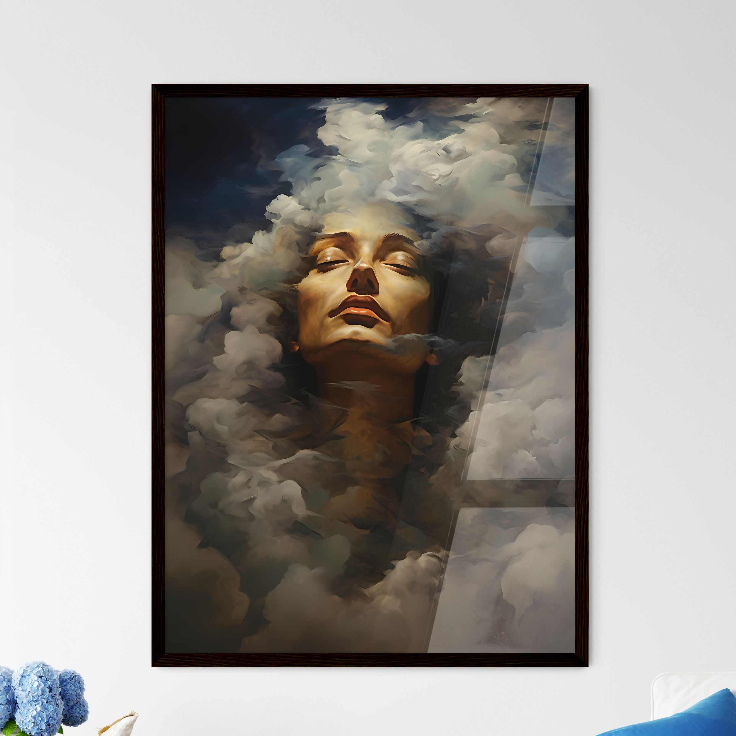 A Poster of cloudy sky portraits - A Woman'S Face In Clouds by HEBSTREIT
