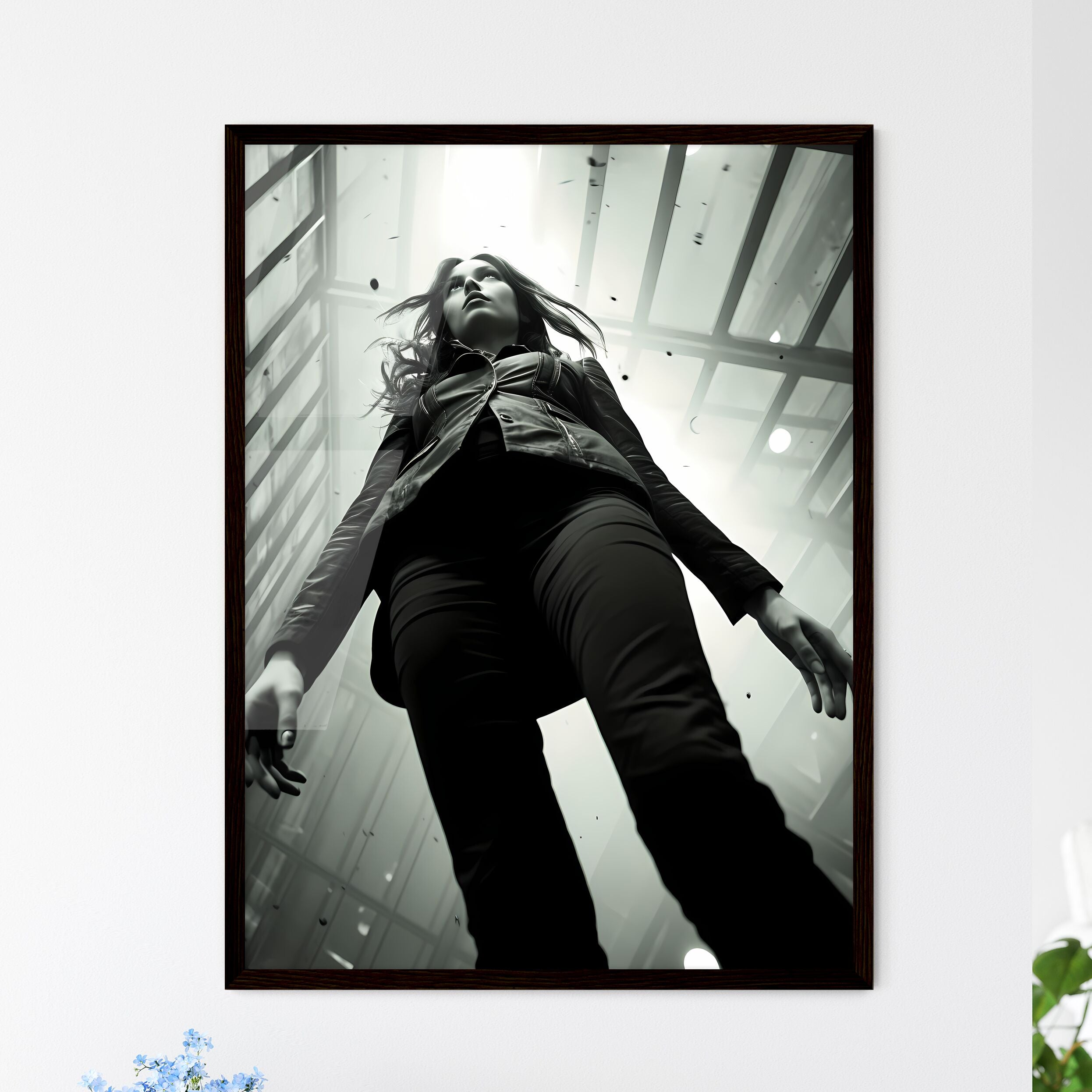 A Poster of girl model shooting low angle shot - A Woman Walking Up A ...