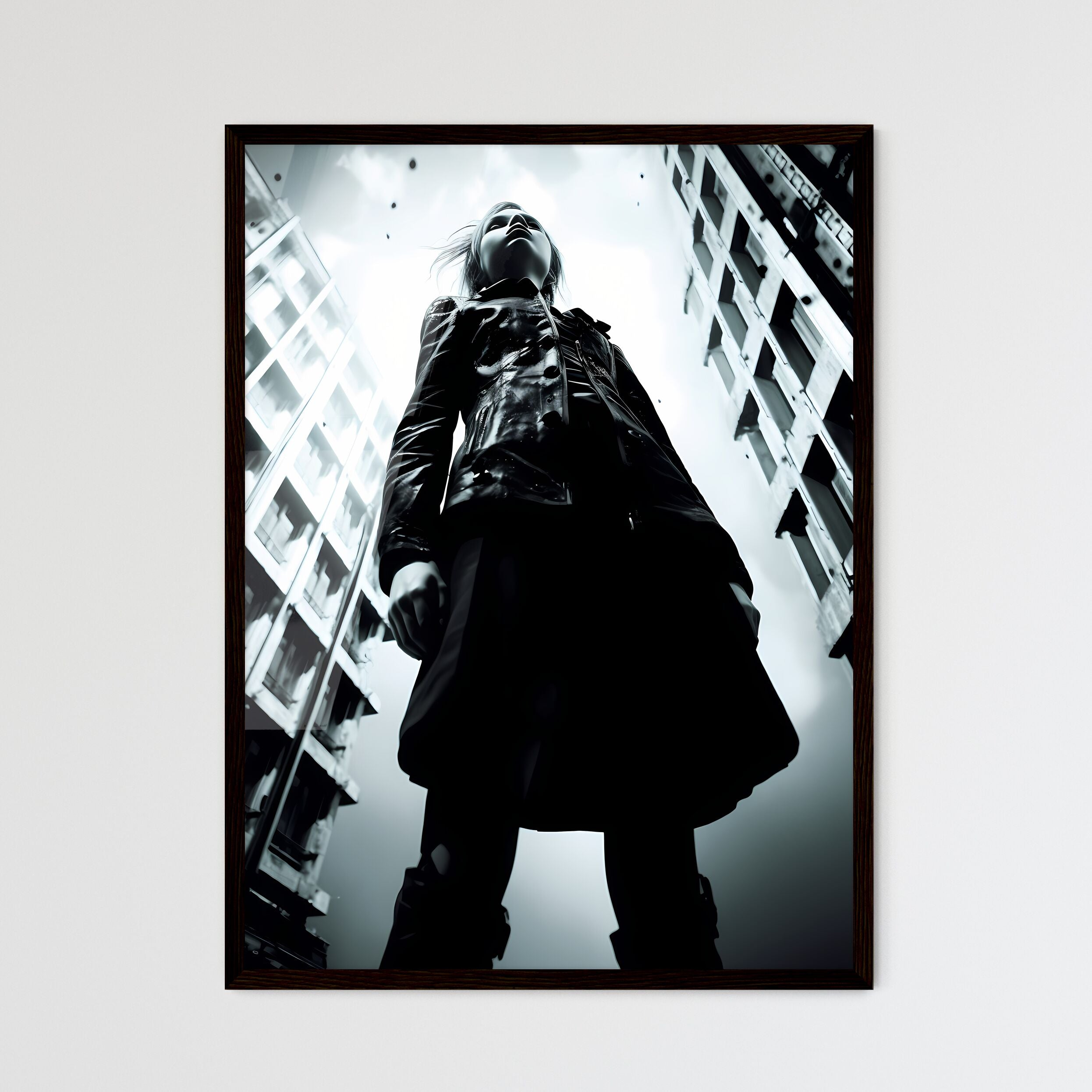 A Poster of girl model shooting low angle shot - A Woman Standing In ...