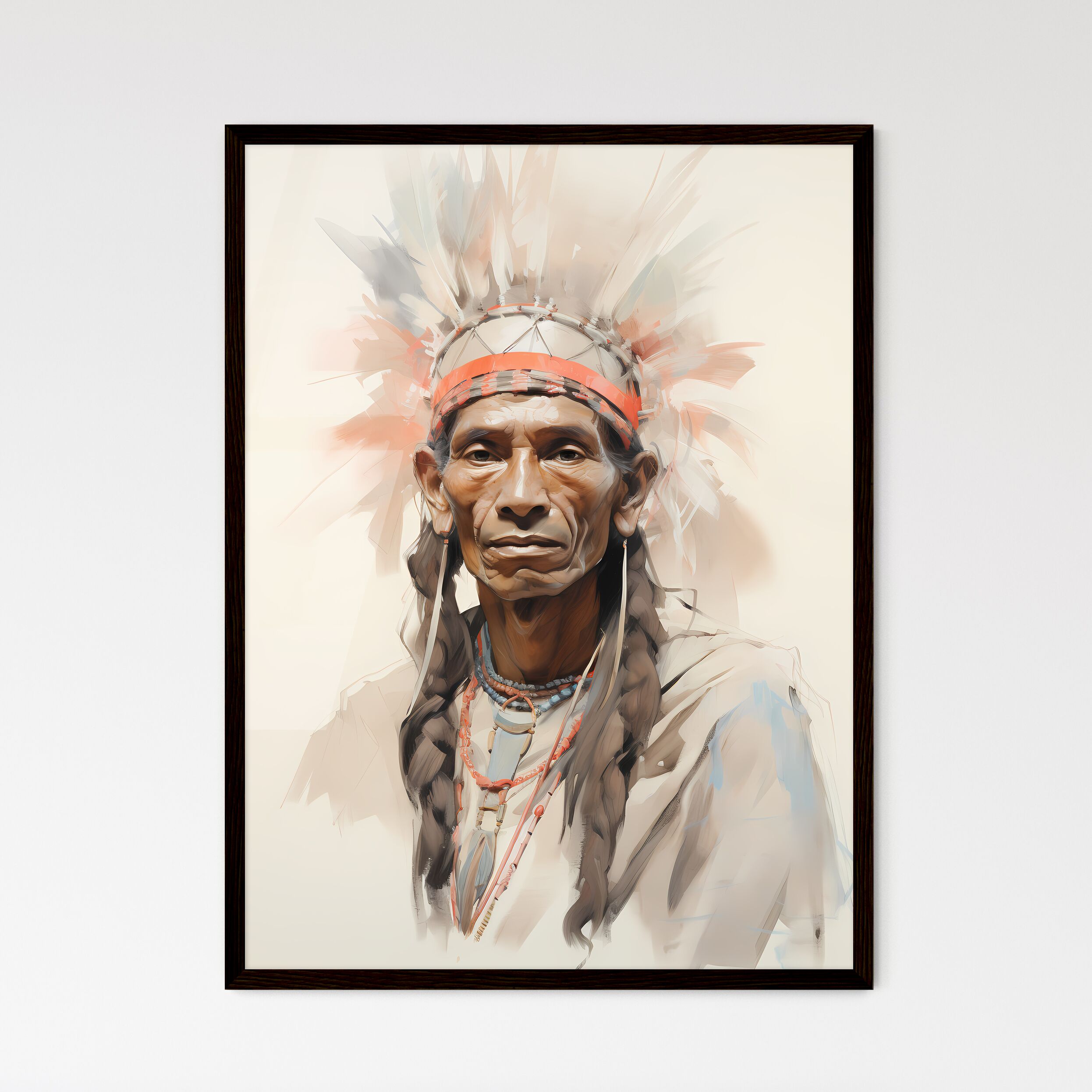 A Poster of indigenous portrait - A Man Wearing A Headdress by HEBSTREIT