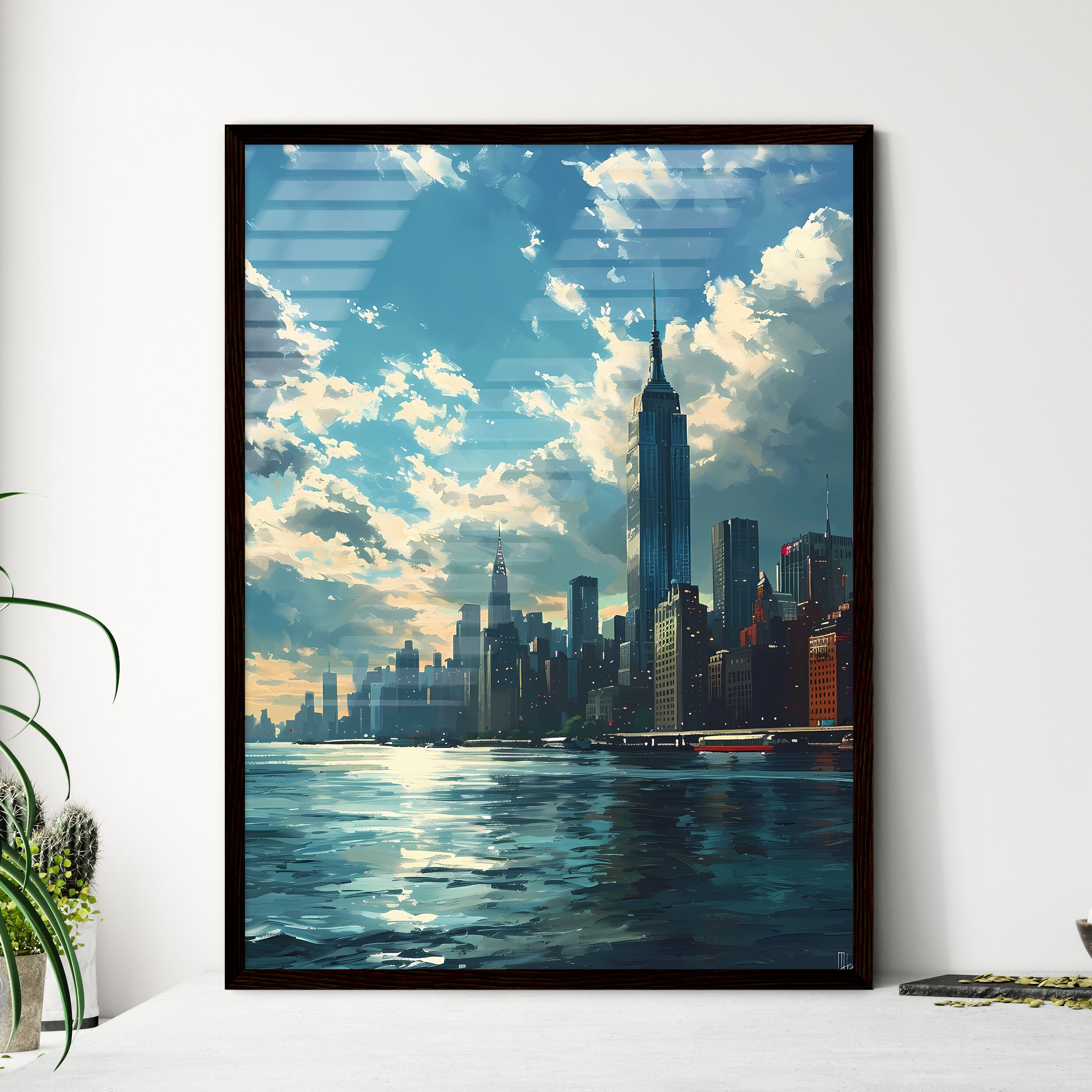 A Poster of New York City Skyline - A City Skyline With A Body Of Water ...