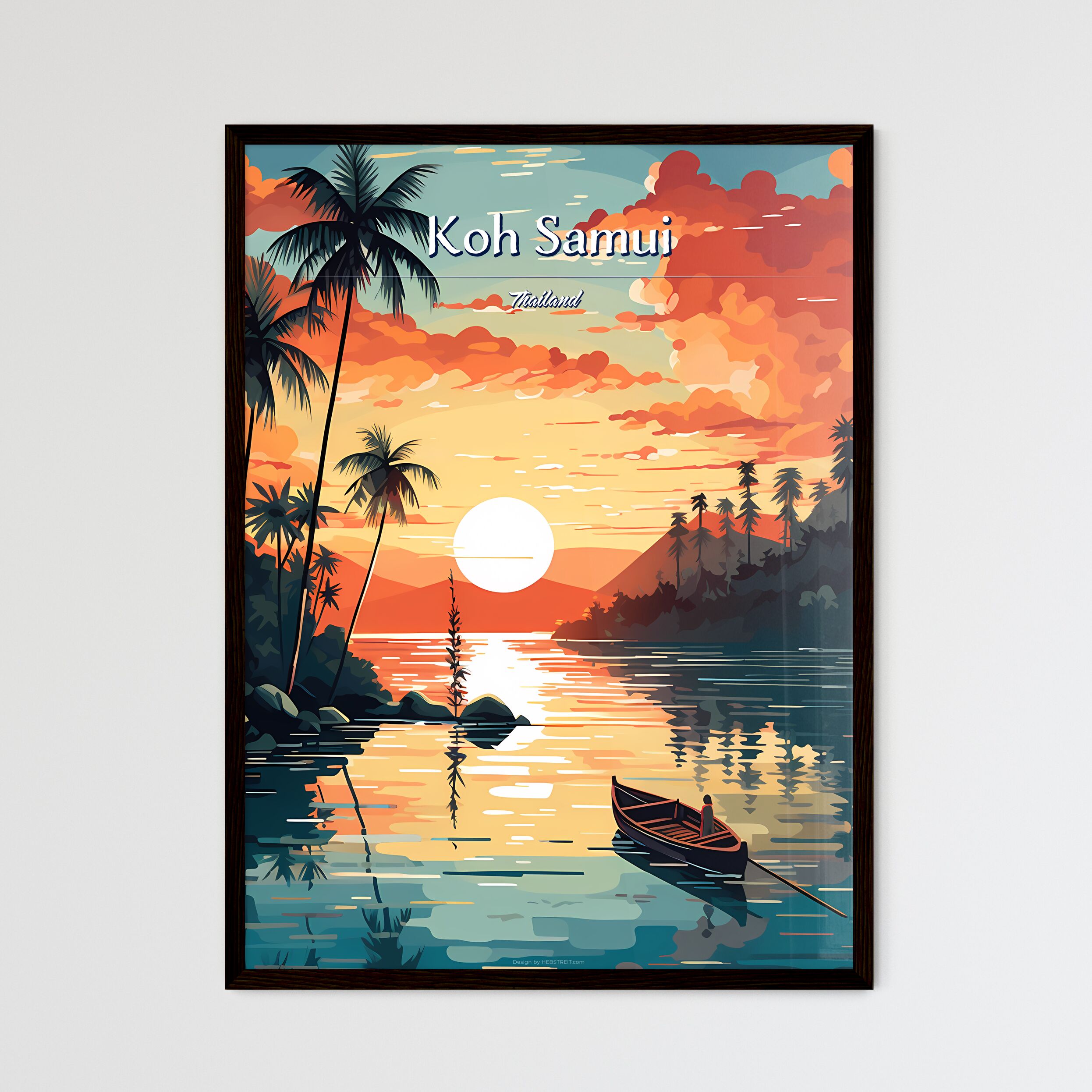 A Poster of Koh Samui, Thailand - A Painting Of A Boat On A Lake With ...